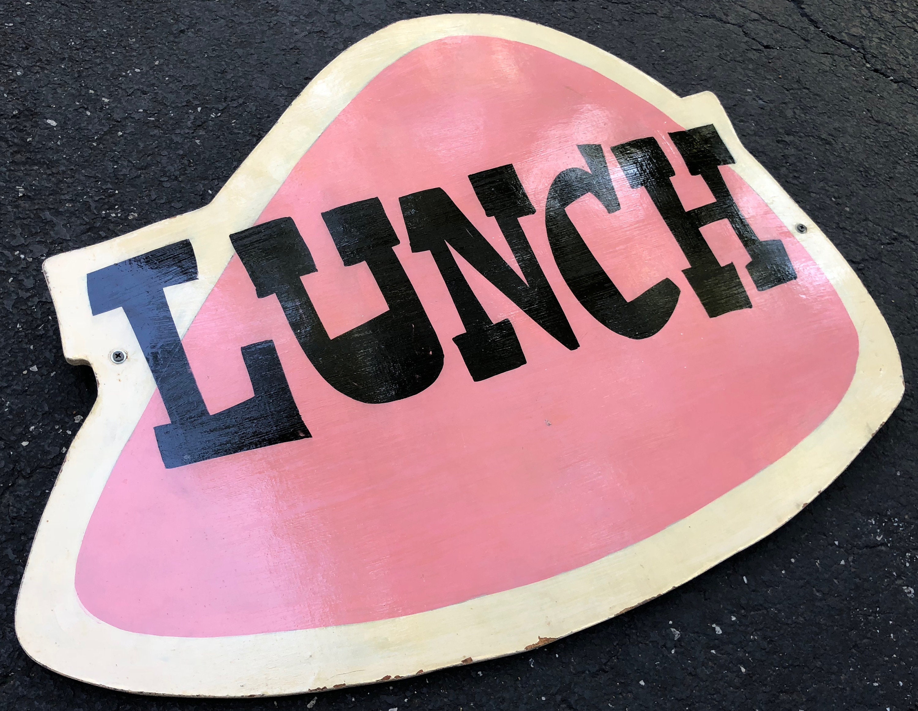 Large Vintage 60s Pink Black White Lunch Sign Wood Mid Century Modern ...