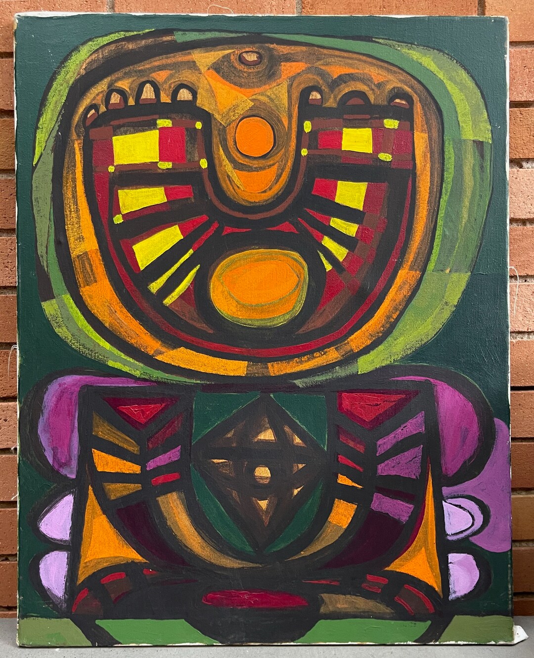 Colorful Vintage 70s Abstract Shapes Oil Painting Modern Art Wall ...