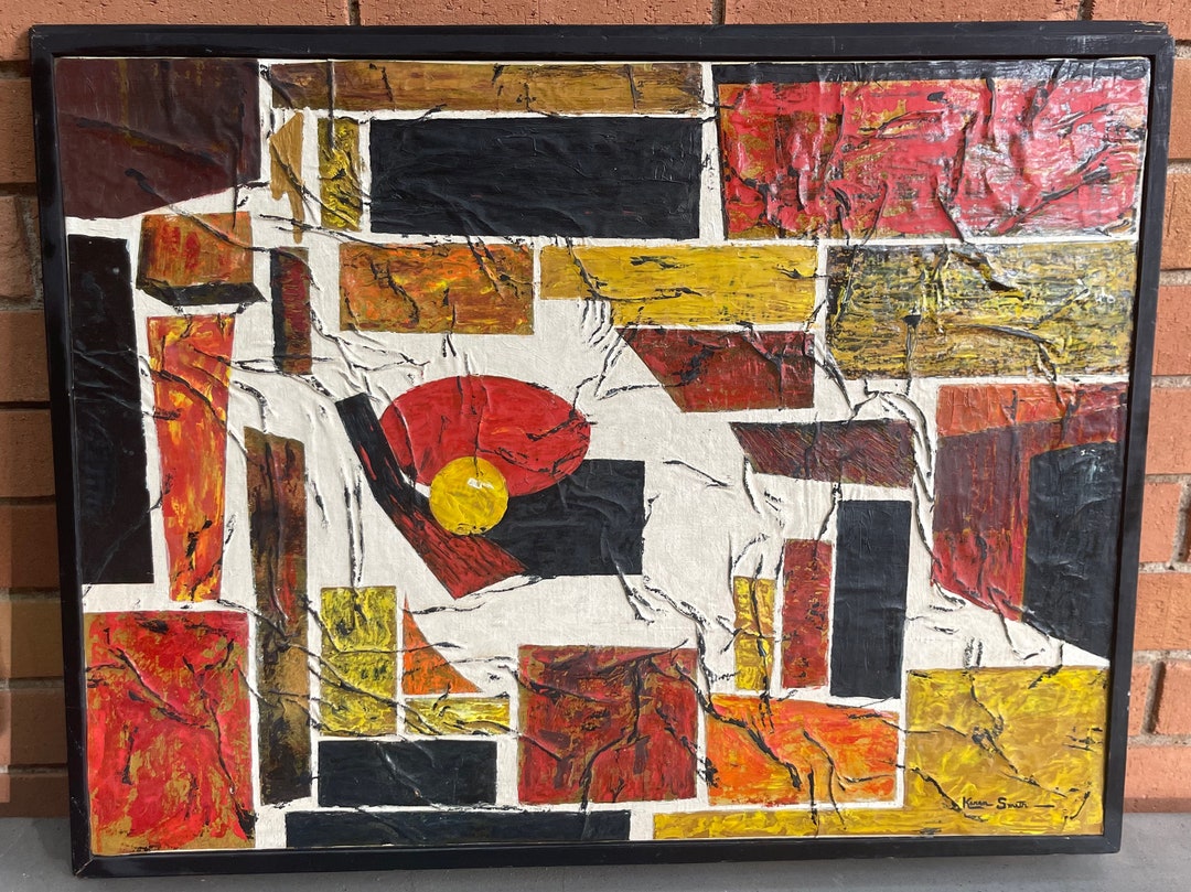 Vintage 60s Abstract Geometric Painting Mid Century Modern Wall Art ...