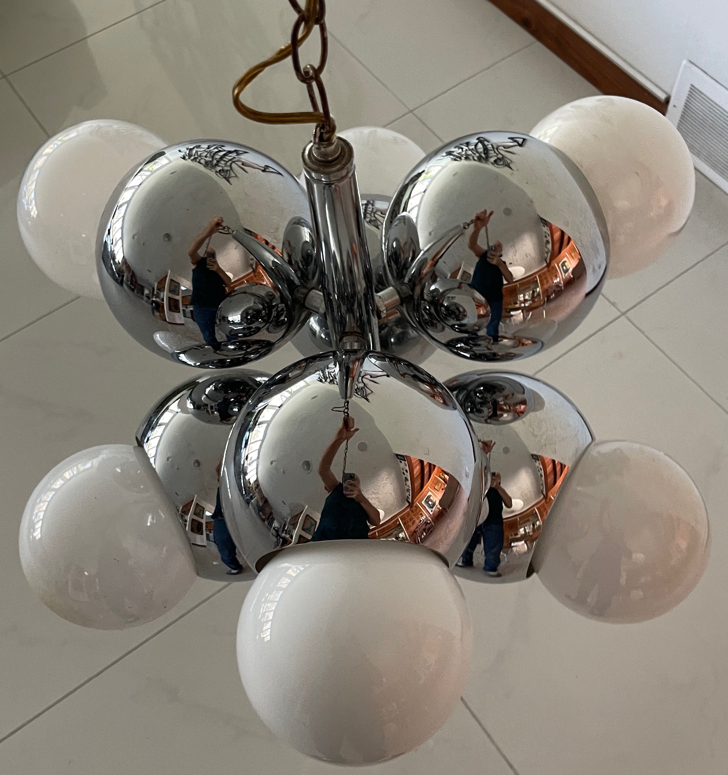 RESERVED FOR FAITH - Vintage 60s 70s Chrome Orb Space Age Hanging Light ...
