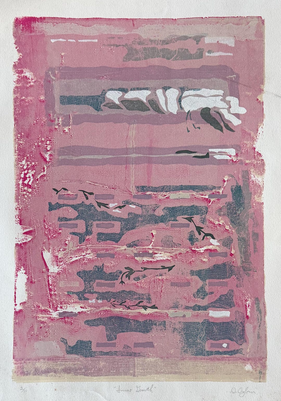 Vintage Pink Gray Abstract Screen Print Modern Art Wall Hanging Signed ...