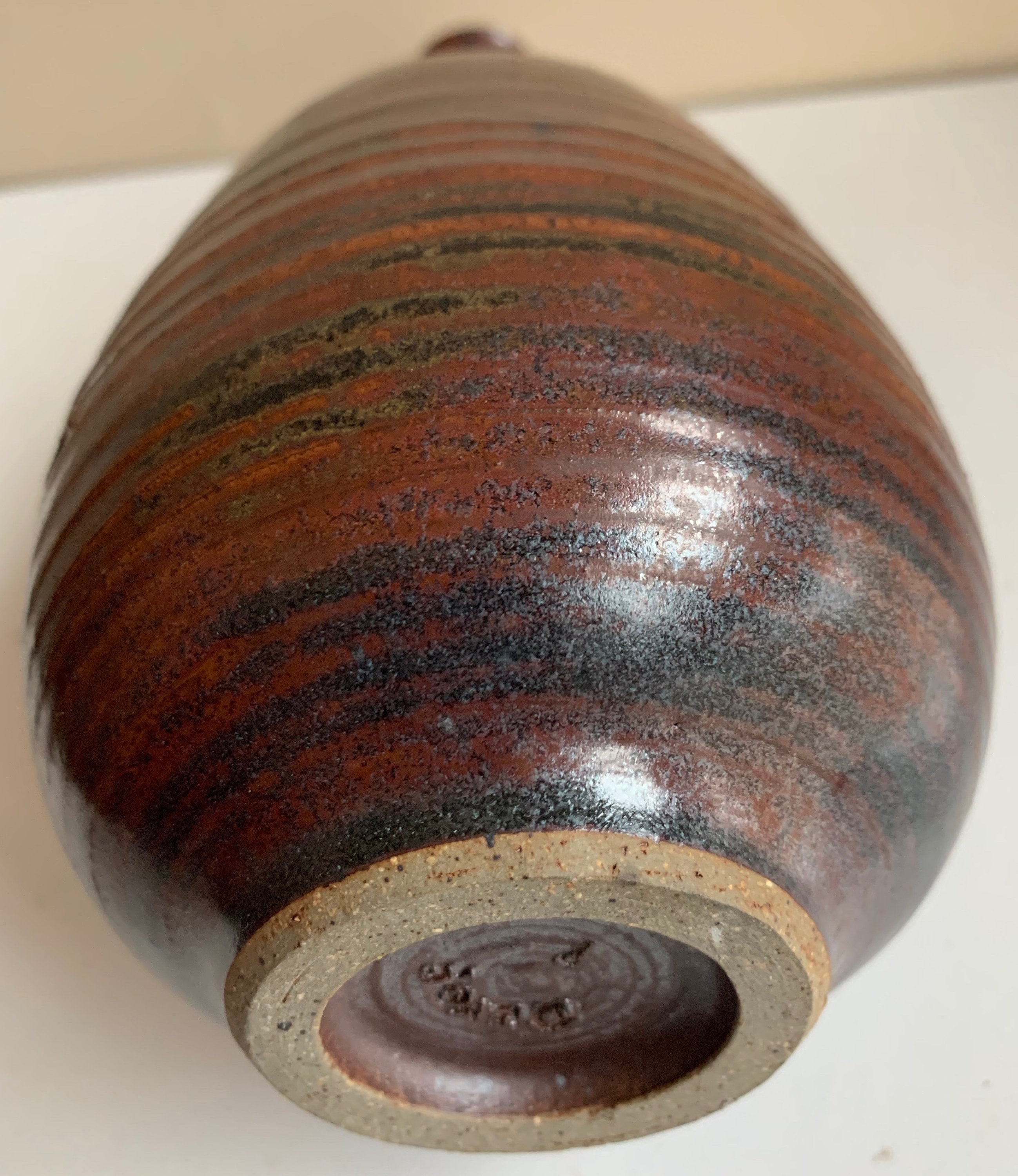 Vintage 60s Brown Black Ribbed Vase Vessel Studio Pottery Mid Century ...