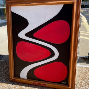 Vintage Abstract Shapes Acrylic Painting Modern Art Wall Hanging Signed ...