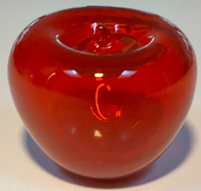 Red Art Glass Apple Hand Blown Paperweight Fruit Modernist | Etsy