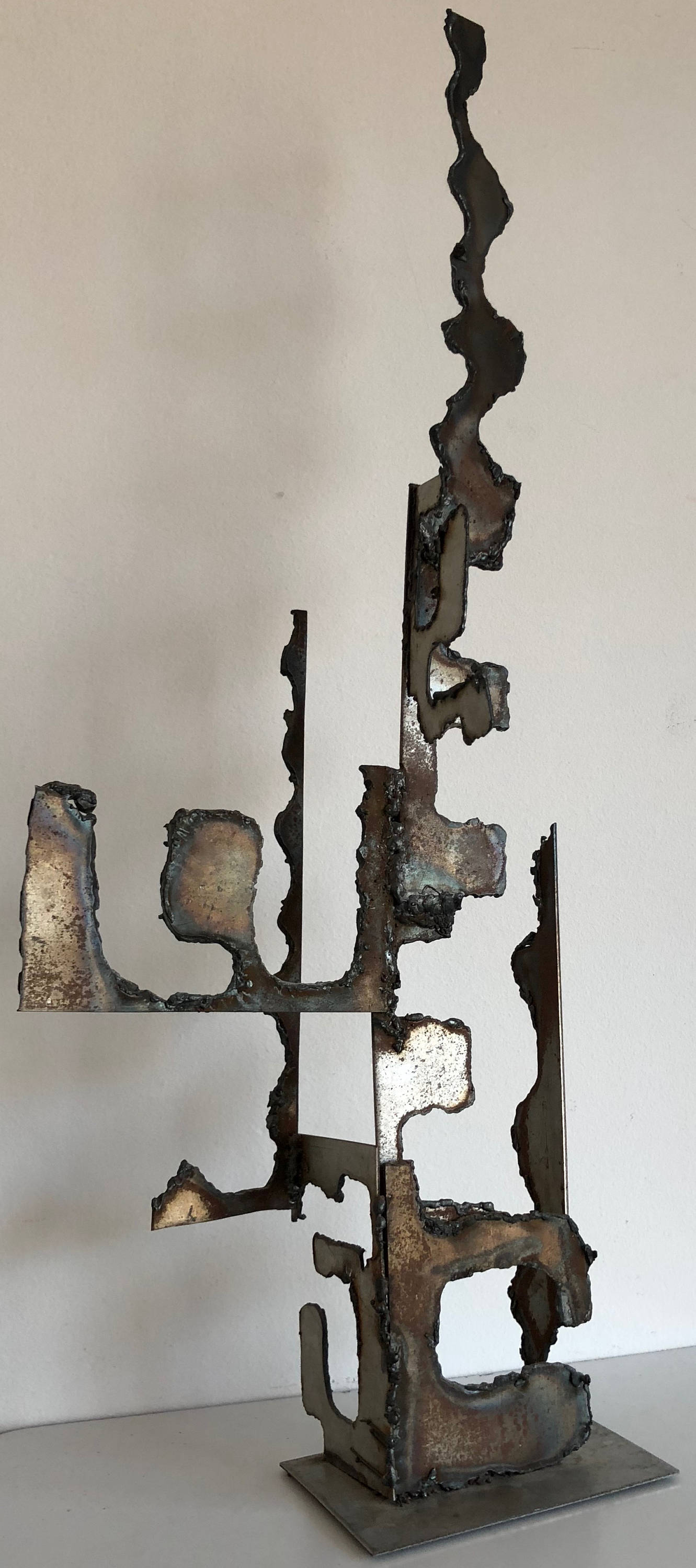 Vintage 60s 70s Torch Cut Steel Brutalist Sculpture Mid Century Modern ...