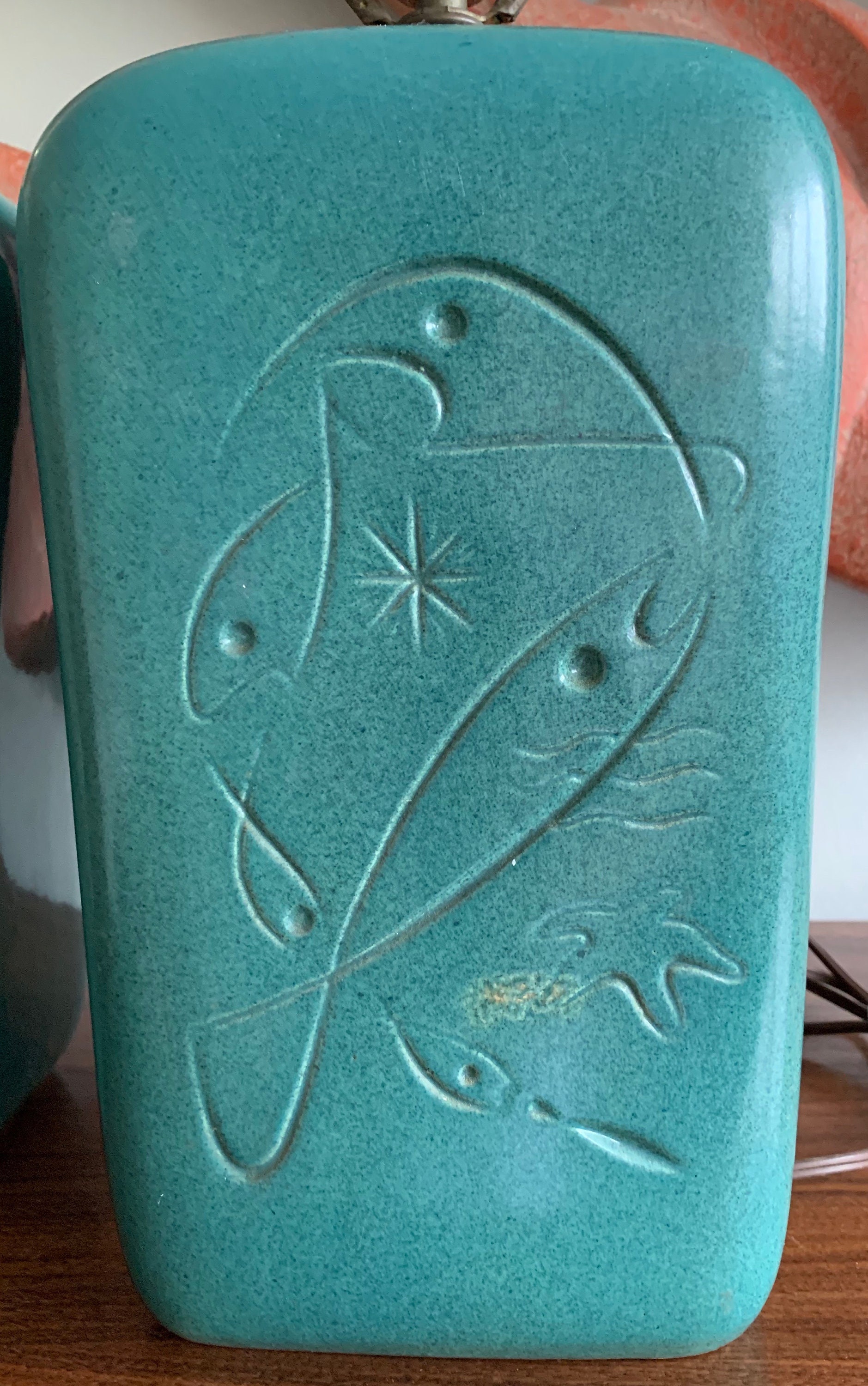 Pair Vintage 50s Atomic Fish Sealife Ceramic Lamps Mid Century Modern ...