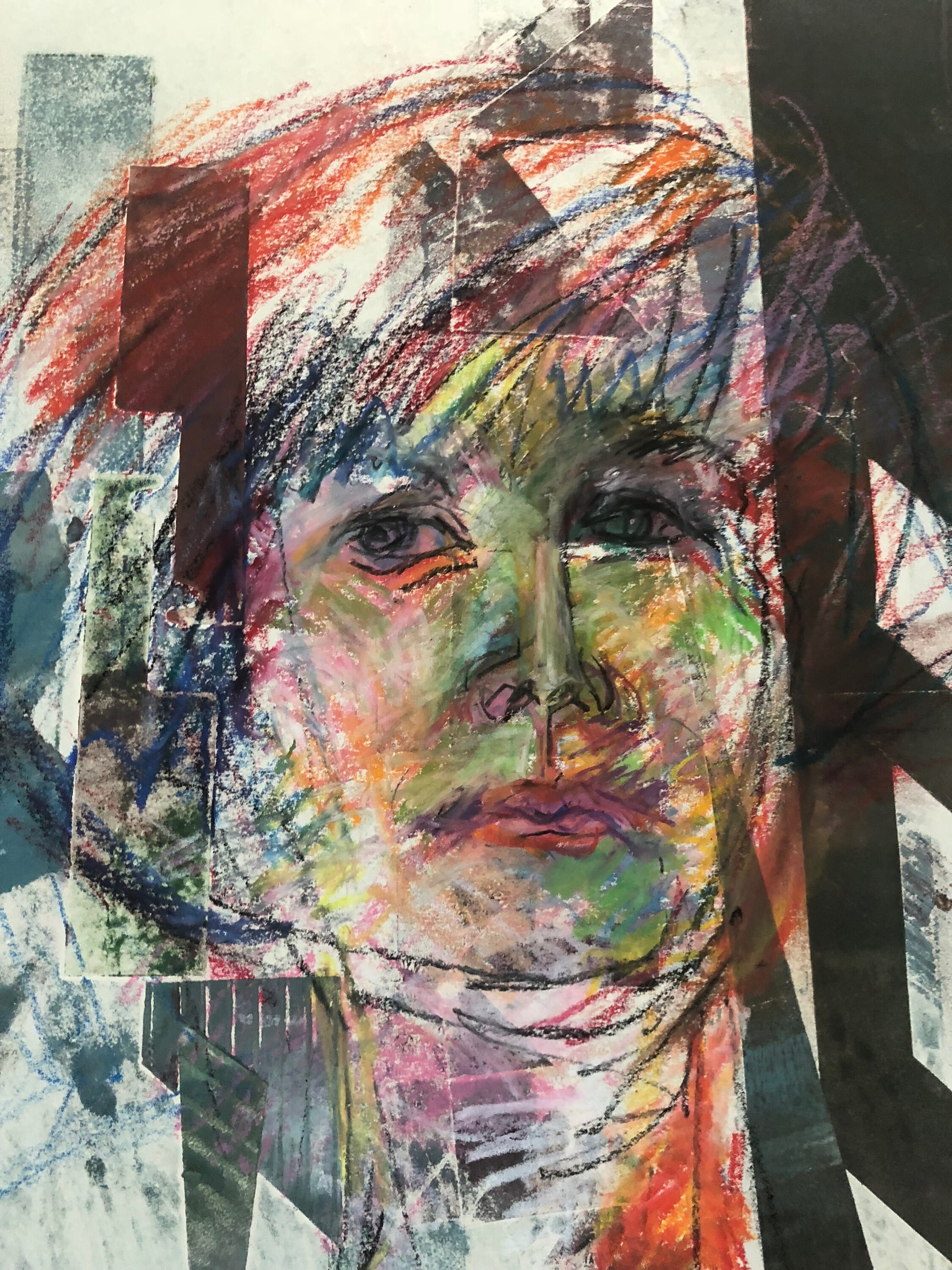 Colorful Vintage 80s Monoprint Abstract Portrait Shapes Art Wall ...