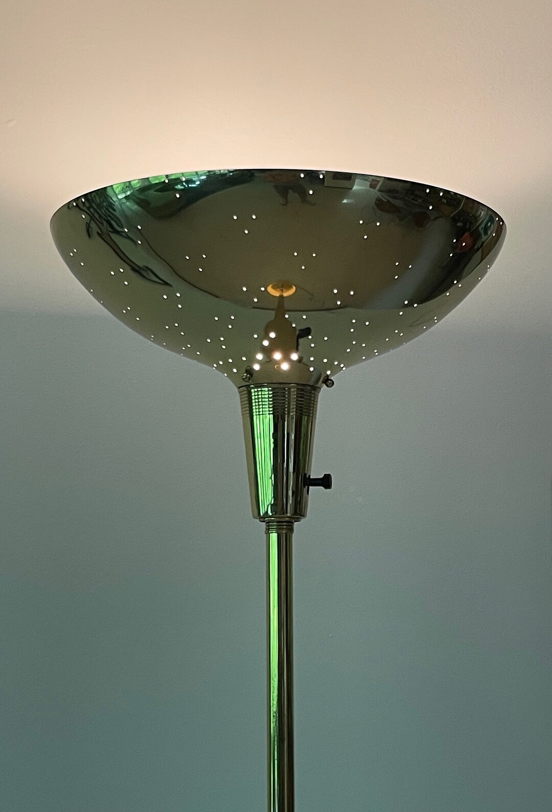 Vintage 60s Brass Torchiere Floor Lamp Mid Century Modern Pierced Shade ...