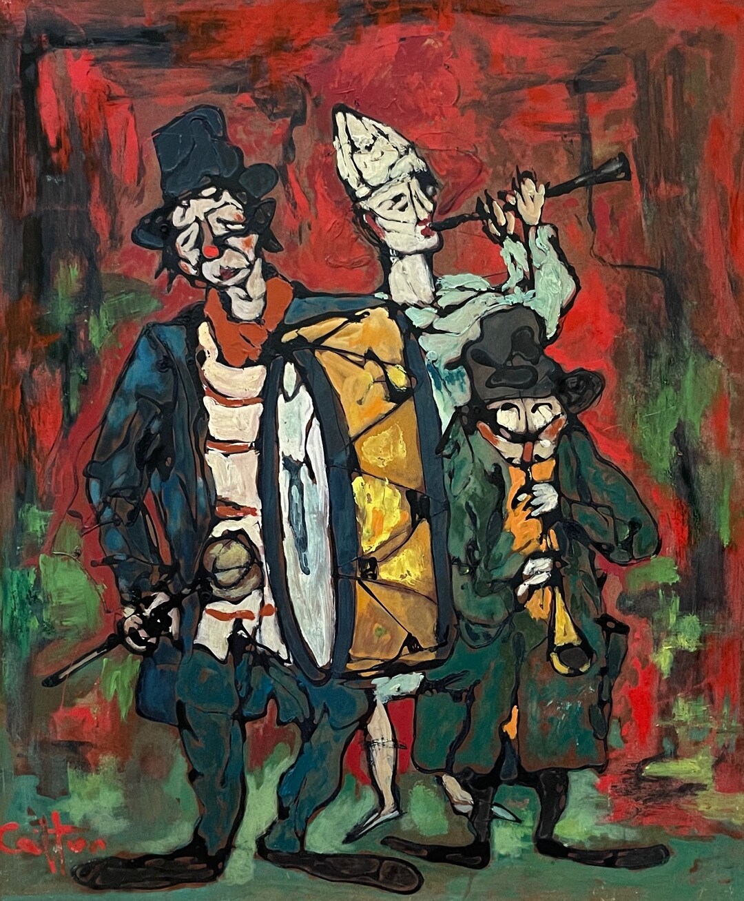 Vintage 60s Abstract Clowns Musicians Band Painting Mid Century Modern ...