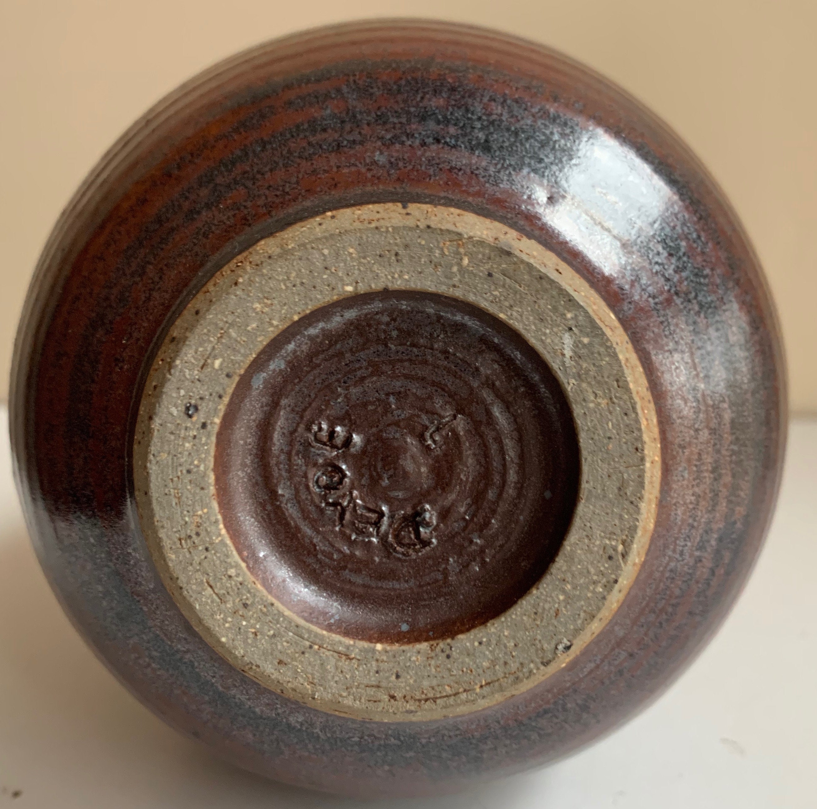 Vintage 60s Brown Black Ribbed Vase Vessel Studio Pottery Mid Century ...