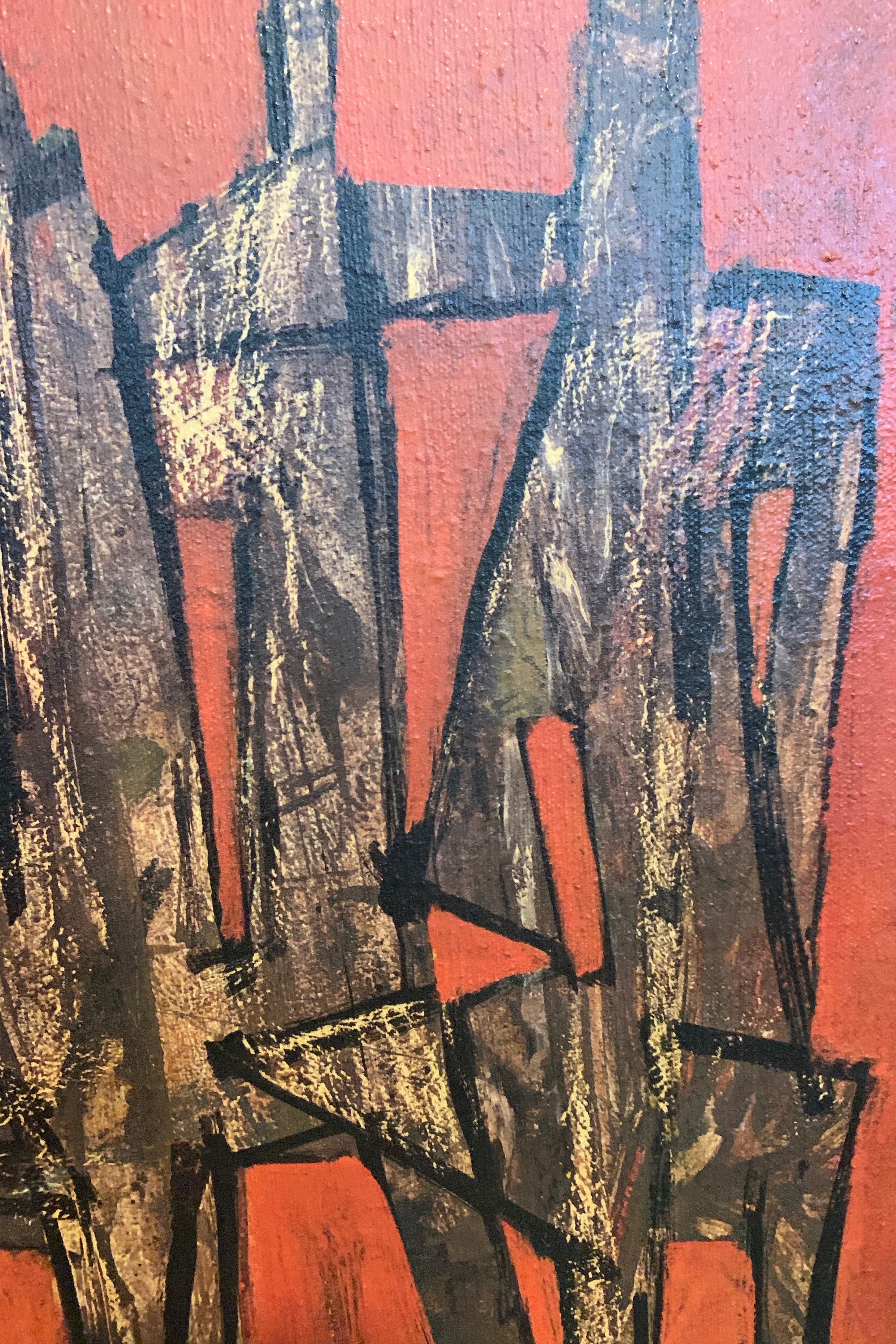 RESERVED Vintage 60s Abstract Figures Painting Mid Century Modern Wall ...