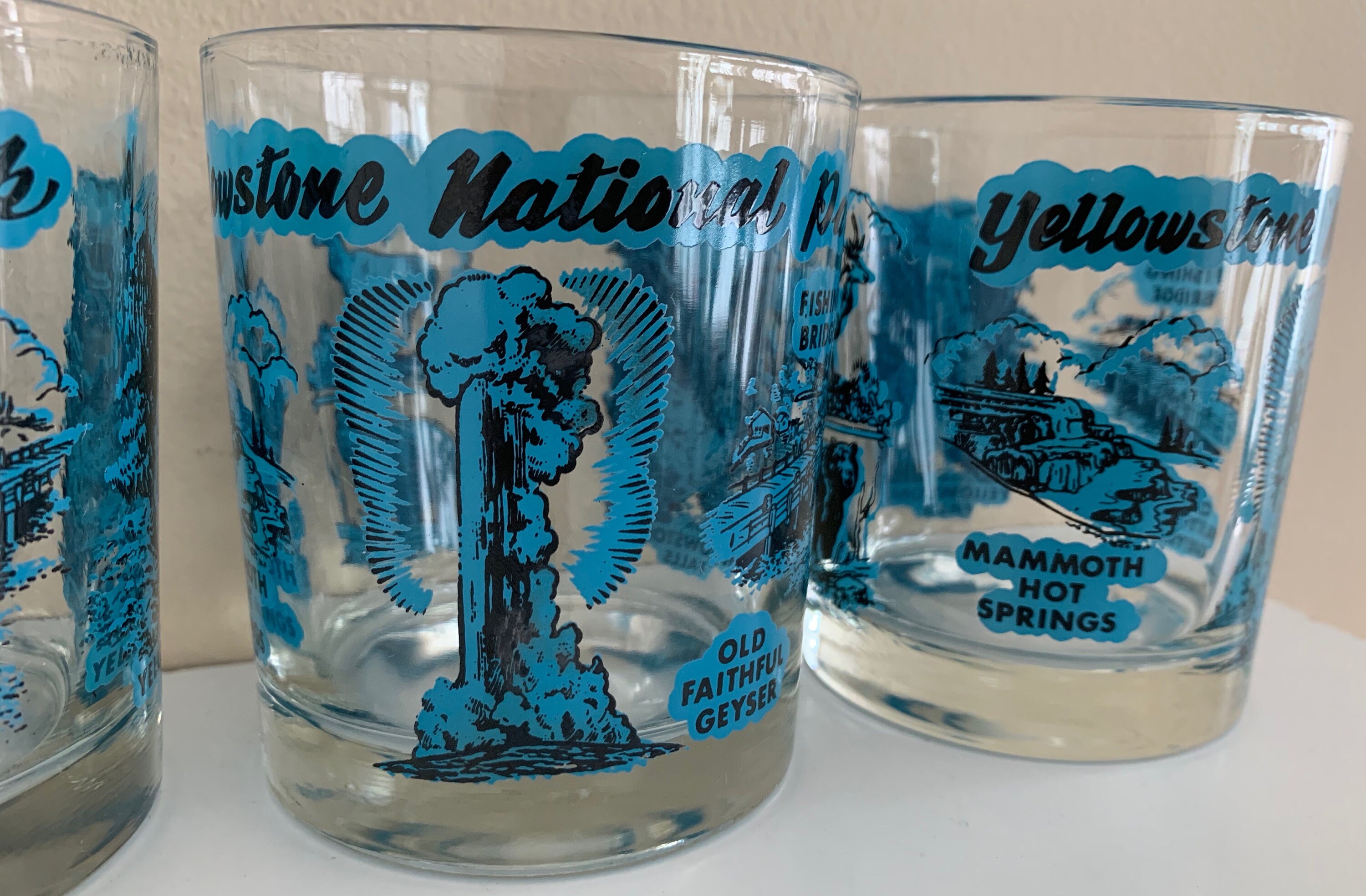 Set 4 Vintage Yellowstone National Park Souvenir Tumbler Lowball Glasses