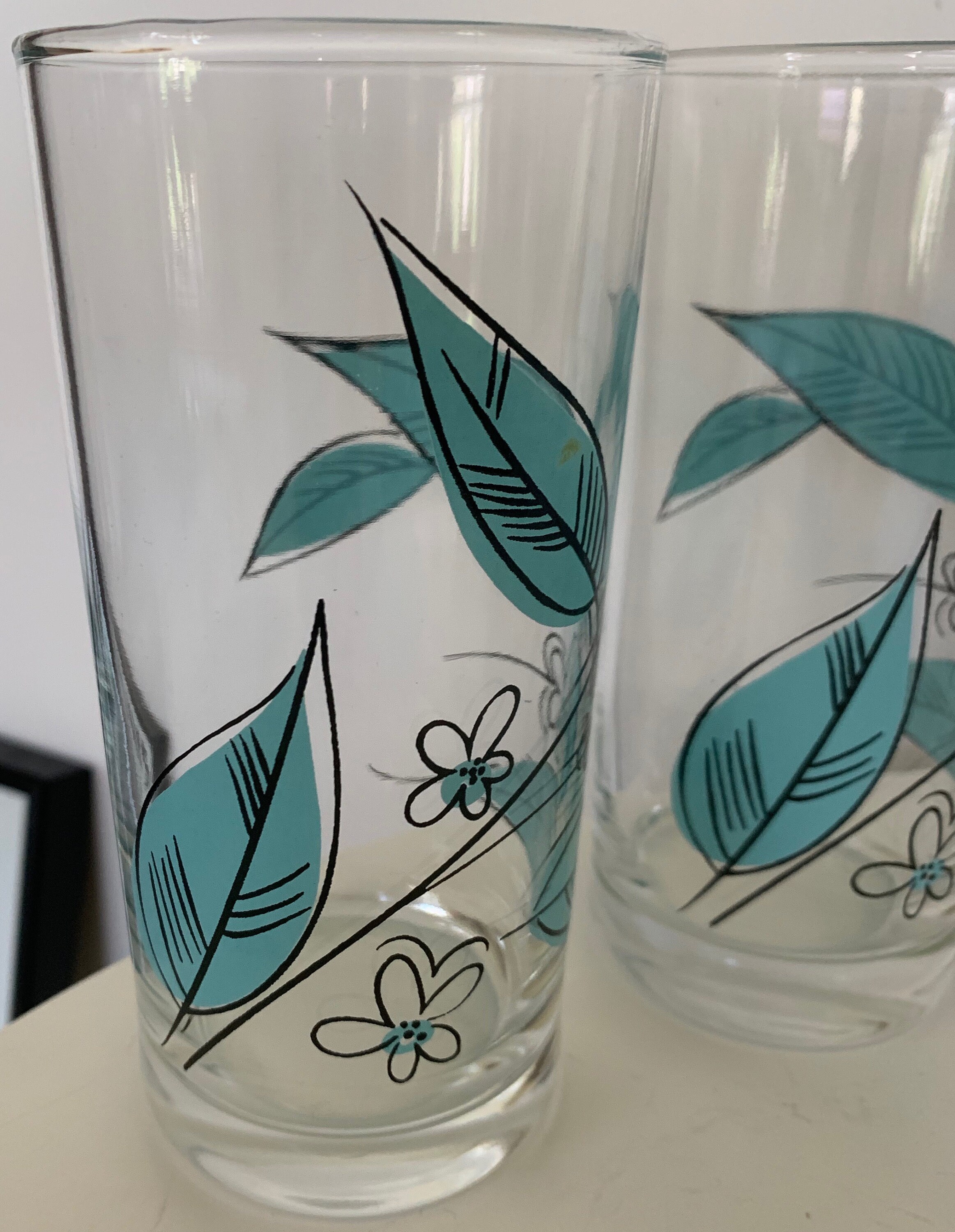 Vintage Biscayne Leaf Salem China Drinking Glass Turquoise Mid Century ...