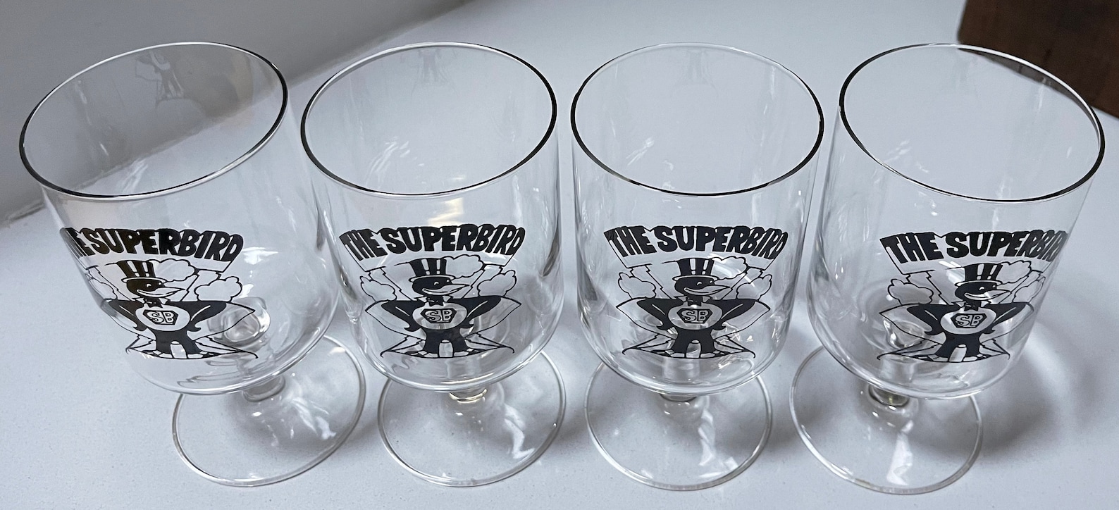 Set 4 Vintage 70s "the Superbird" Bird Crow Stem Drinking Glasses Black ...