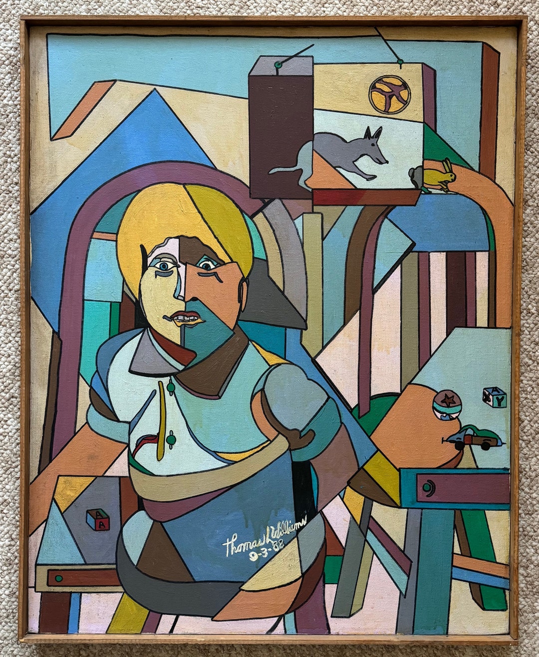 Vintage 80s Abstract Boy Multi-color Oil Painting Modern Art Wall ...