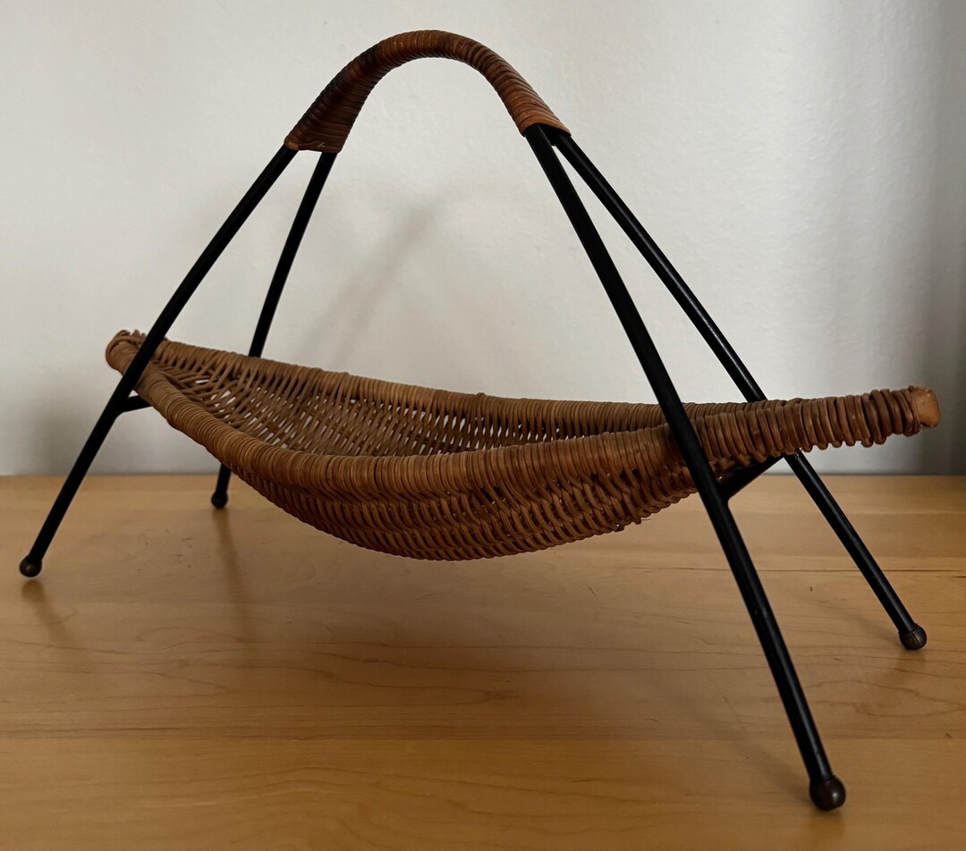 Vintage 1950s Cane Iron Canoe Handled Basket Mid Century Modern MCM ...