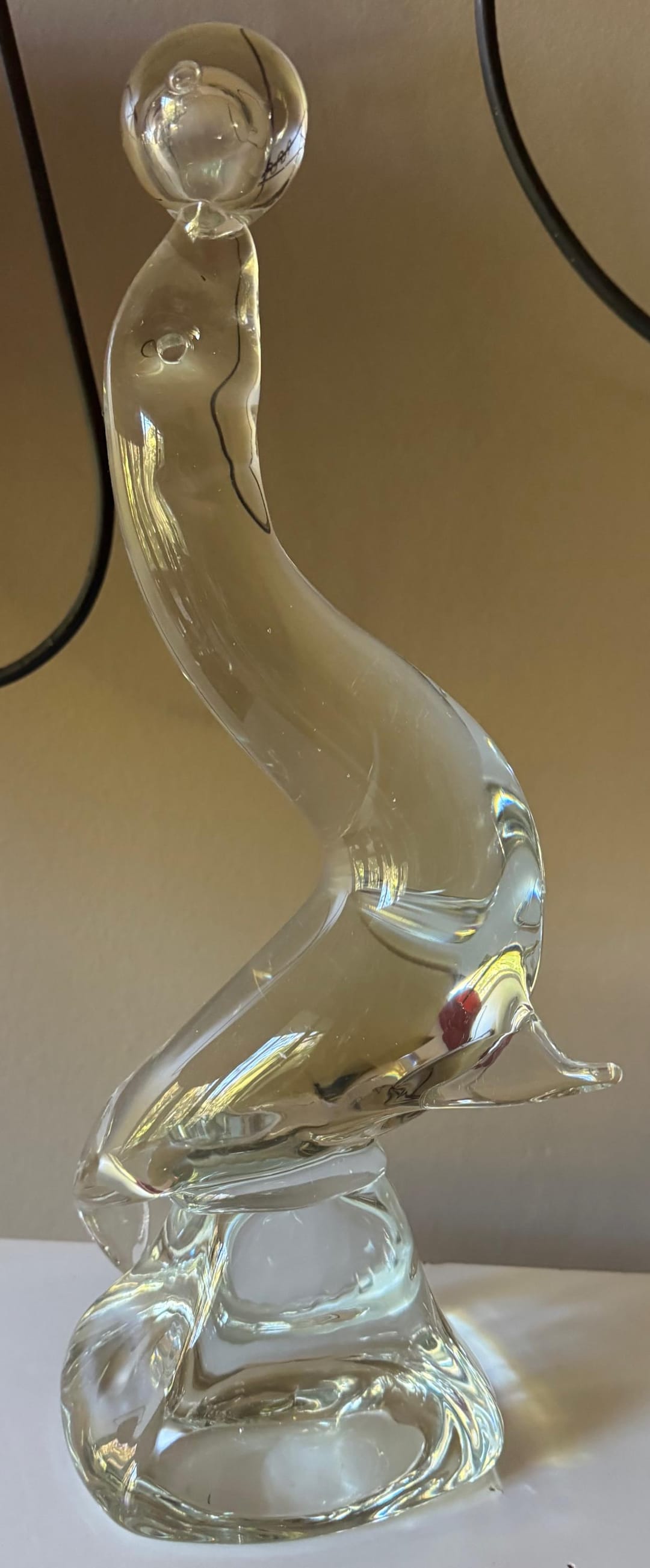 Contemporary Clear Art Glass Seal Balancing Ball Sculpture Statue ...