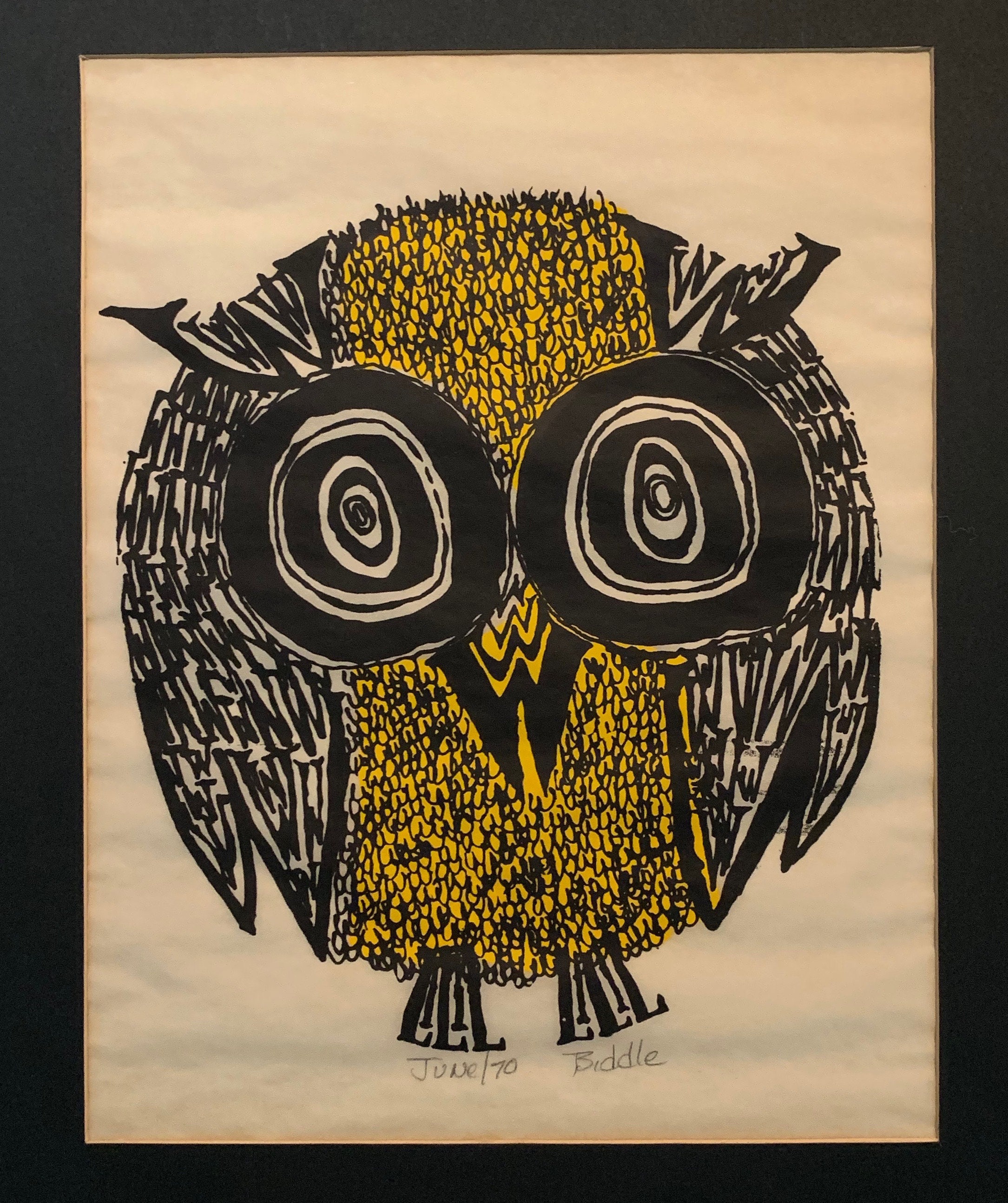 RESERVED FOR RICHARD Vintage 70s Owl Bird Woodblock Illustration Print ...