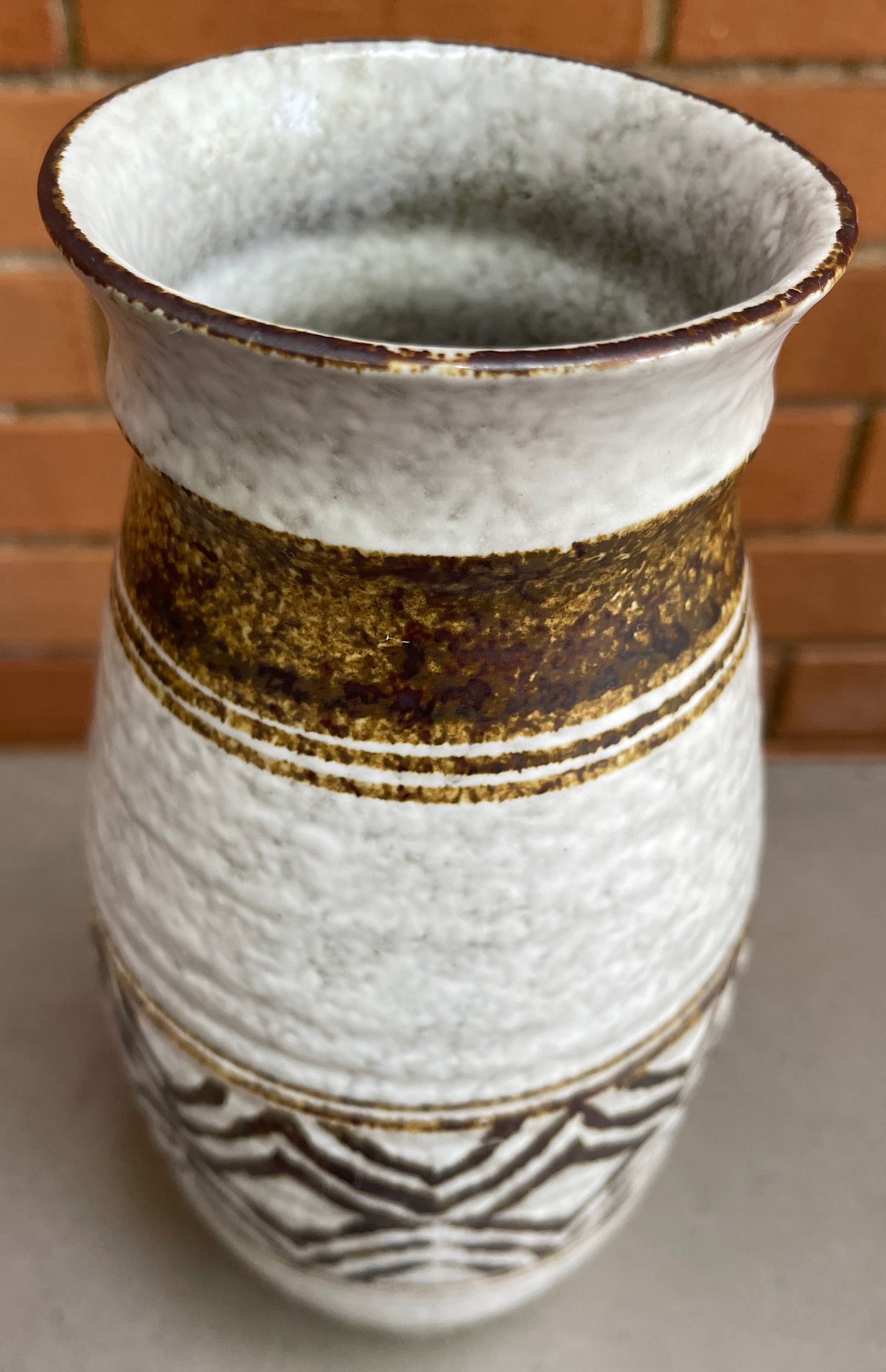 Tall VIntage 70s Brown Beige Ceramic Vase Mid Century Modern Pottery