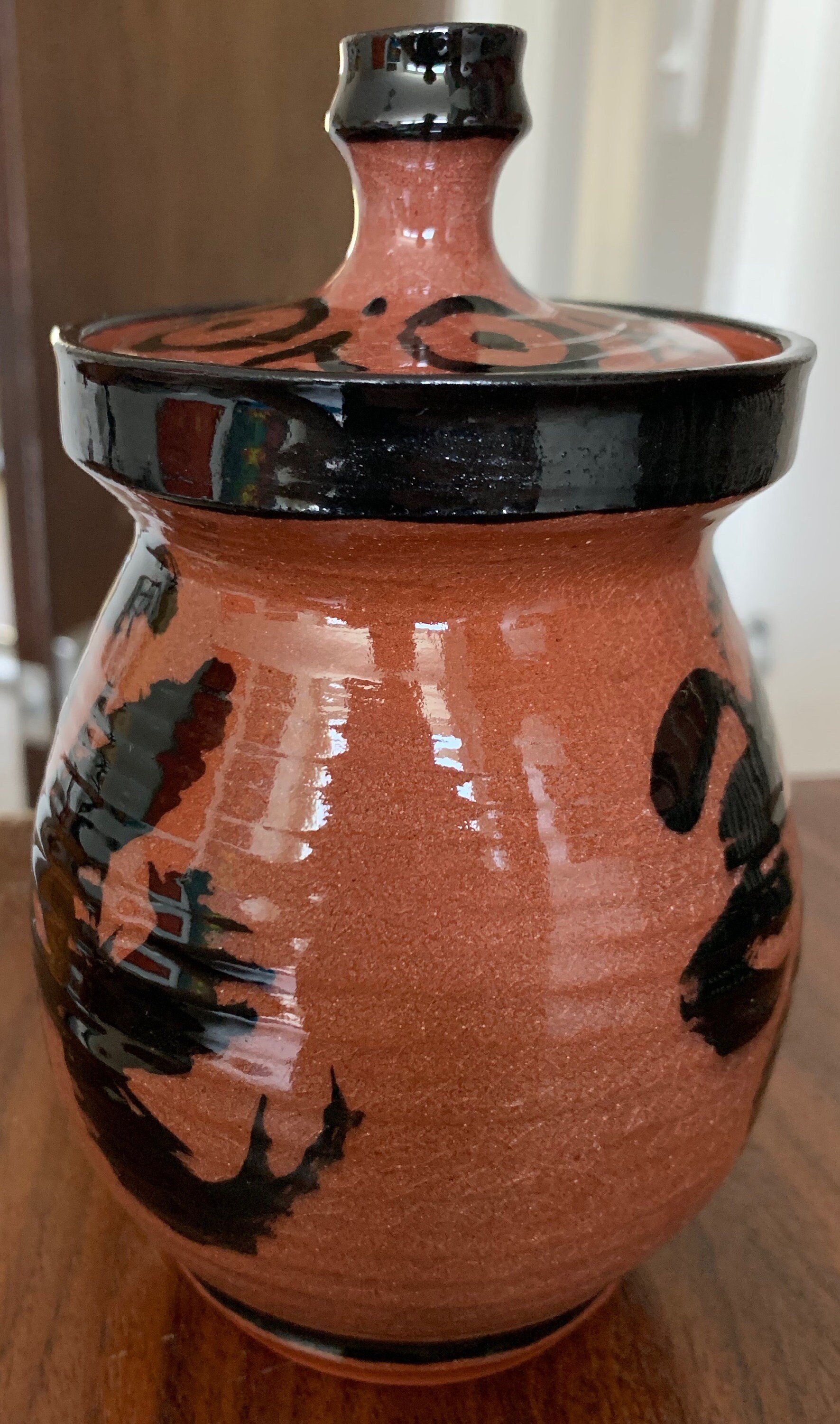 Vintage 70s Hand Painted Lidded Jar Stoneware Ceramic Studio Pottery ...