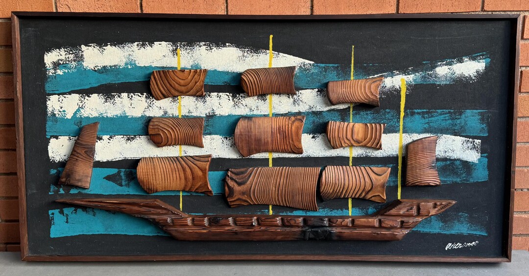Vintage 60s WILRONGO Wood Carved Ship Mid Century MCM Modern Wall ...