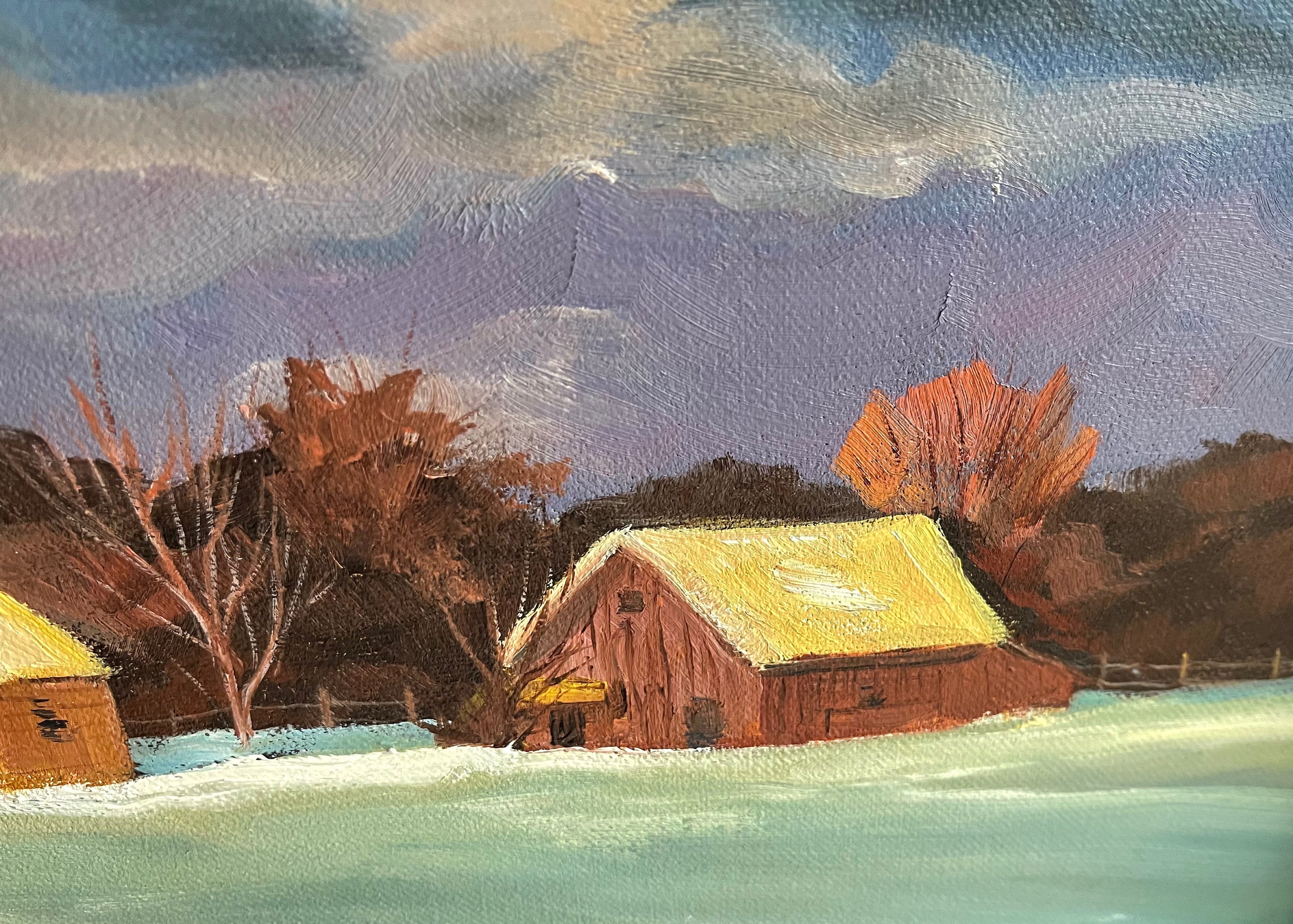 Nice Vintage 60s 70s Landscape Barn Oil Painting Wall Hanging Modern ...