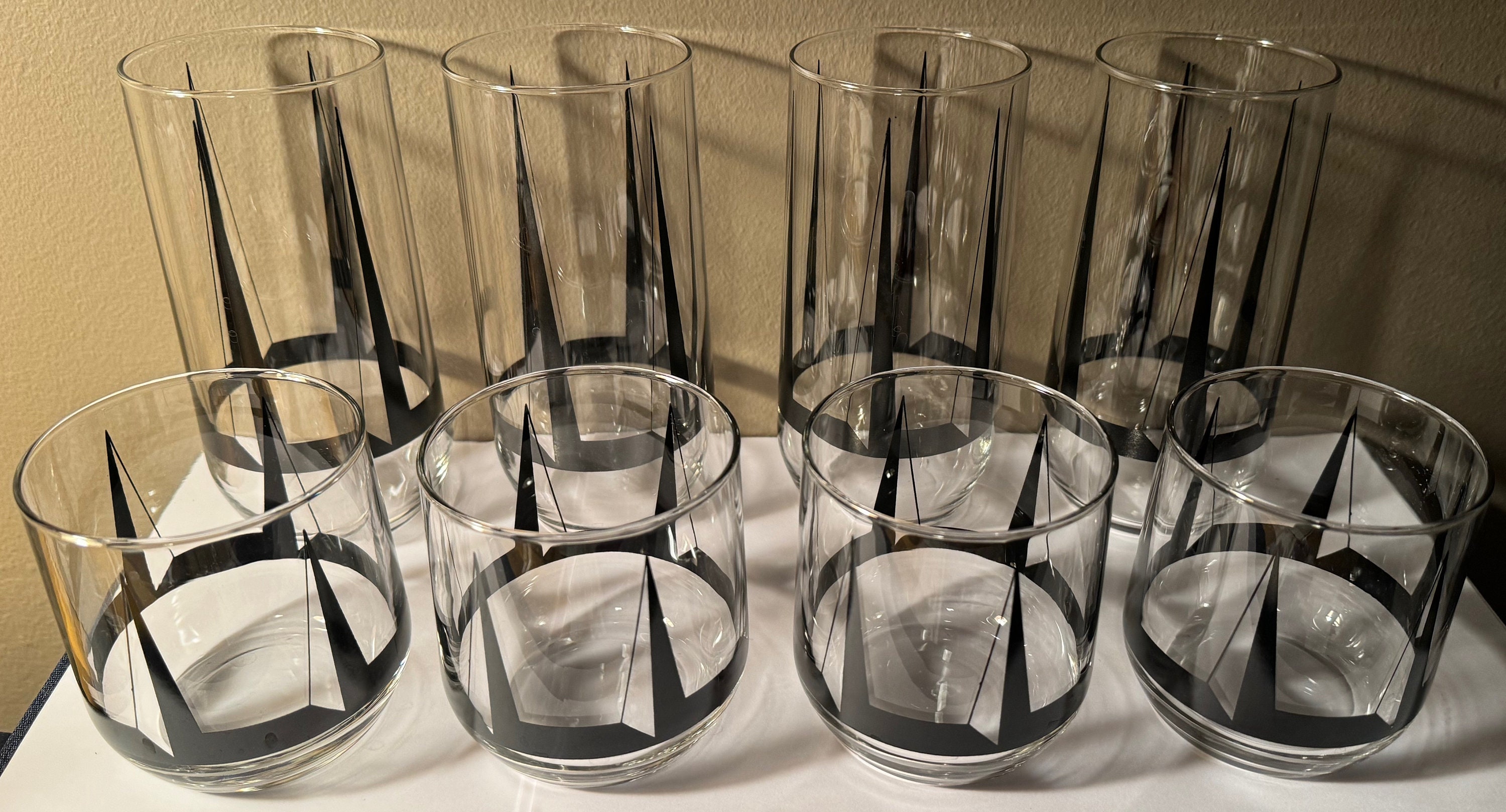 RESERVED FOR STEPHANIE - Vintage Clear Glass Black Pyramid Drinking ...