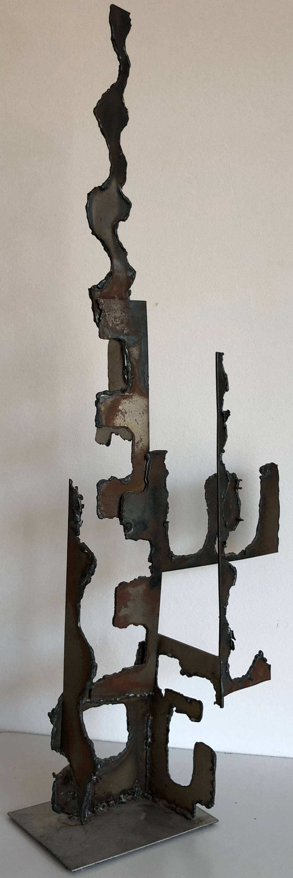 Vintage 60s 70s Torch Cut Steel Brutalist Sculpture Mid Century Modern ...