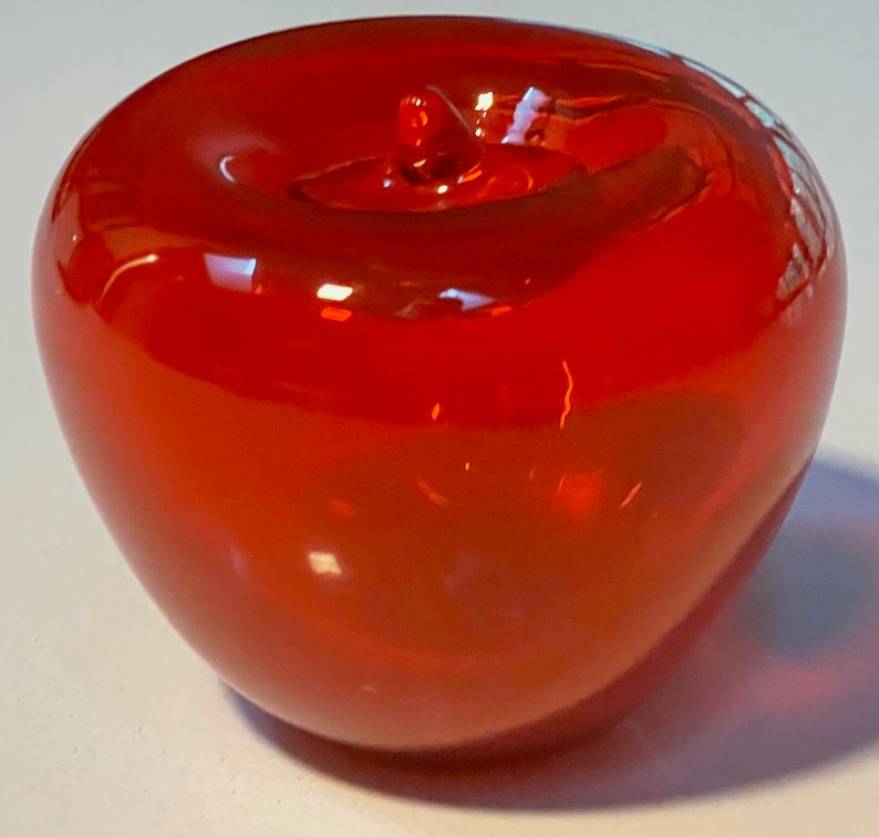 Red Art Glass Apple Hand Blown Paperweight Fruit Modernist | Etsy