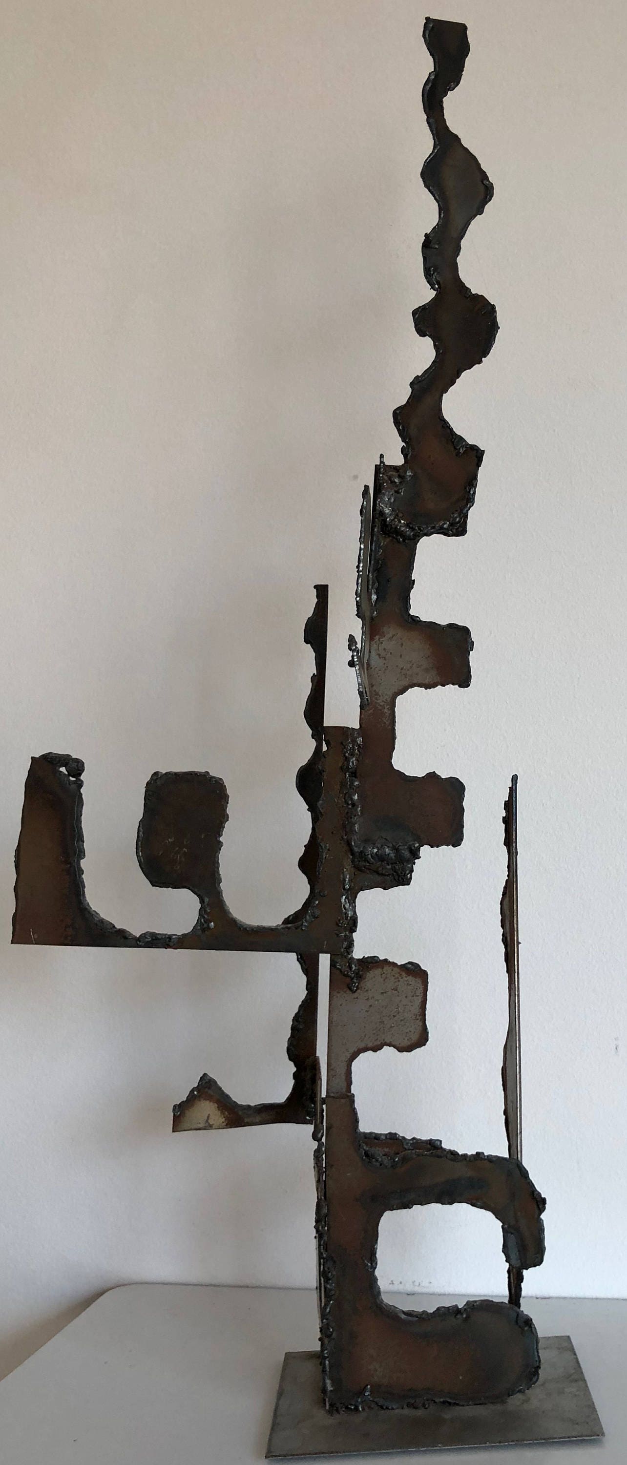 Vintage 60s 70s Torch Cut Steel Brutalist Sculpture Mid Century Modern ...