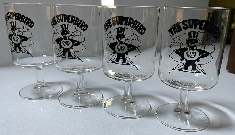 Set 4 Vintage 70s "the Superbird" Bird Crow Stem Drinking Glasses Black ...
