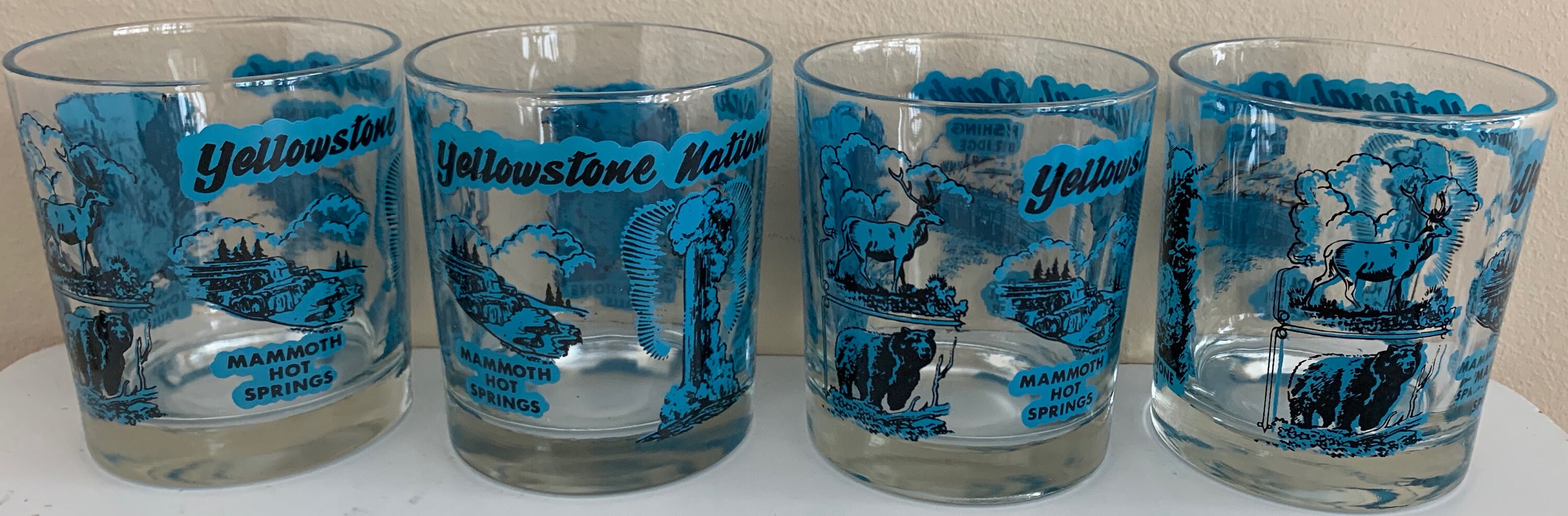 Set 4 Vintage Yellowstone National Park Souvenir Tumbler Lowball Glasses