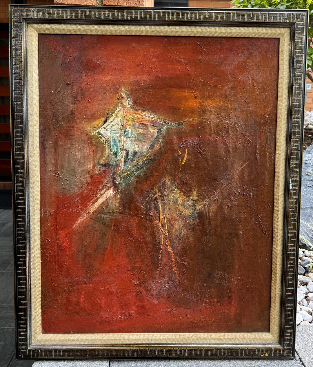 Vintage MCM Abstract Multi-color Oil Painting Mid Century Modern Art ...