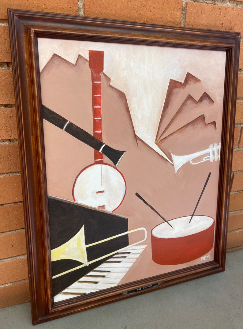 Vintage 70s 80s Abstract Instruments Instrument Painting Art Wall ...