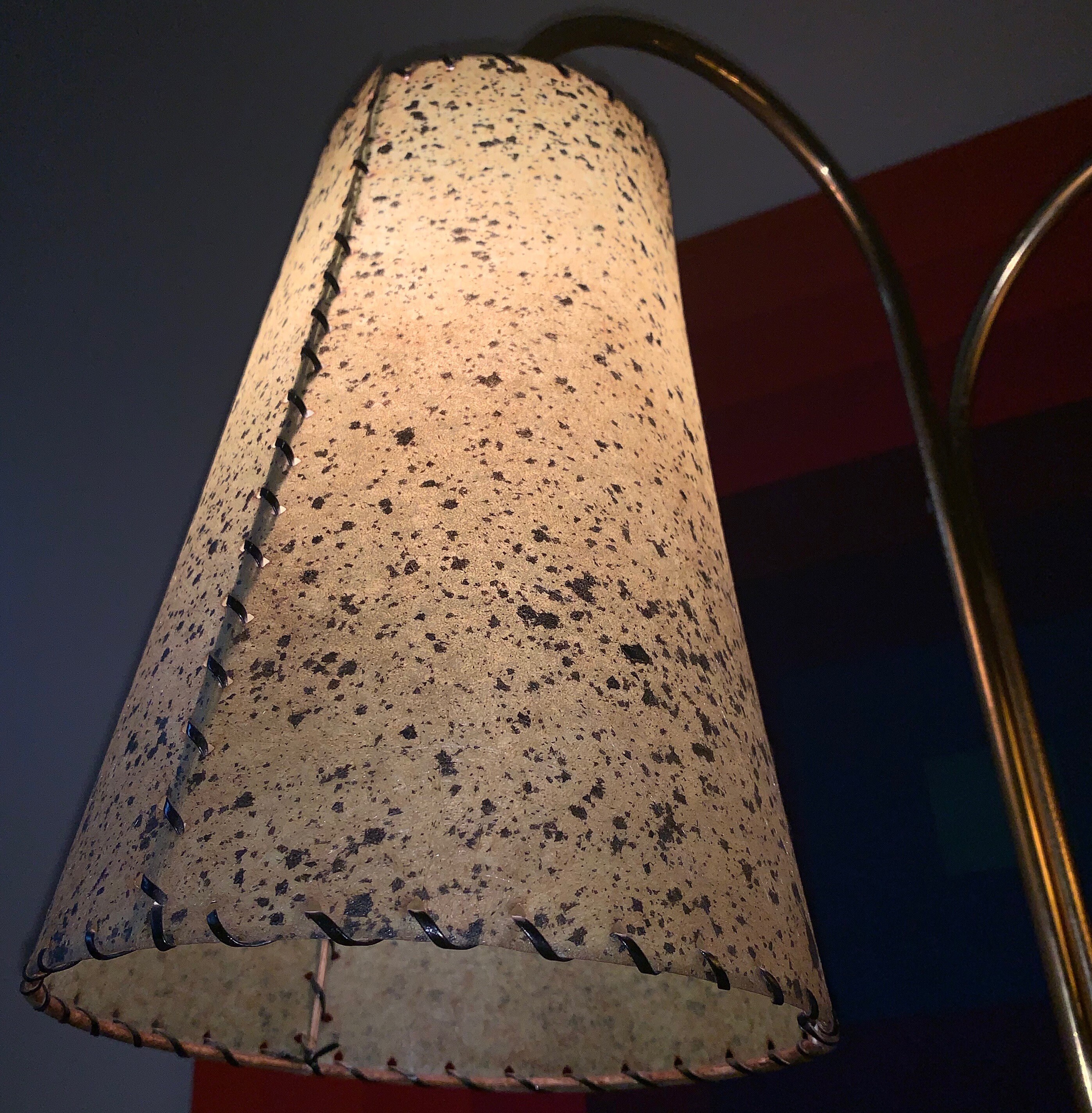 Reserved For August Rare Unusual Vintage 1950s Lamp Fiberglass Shades Brass Wood Mid Century