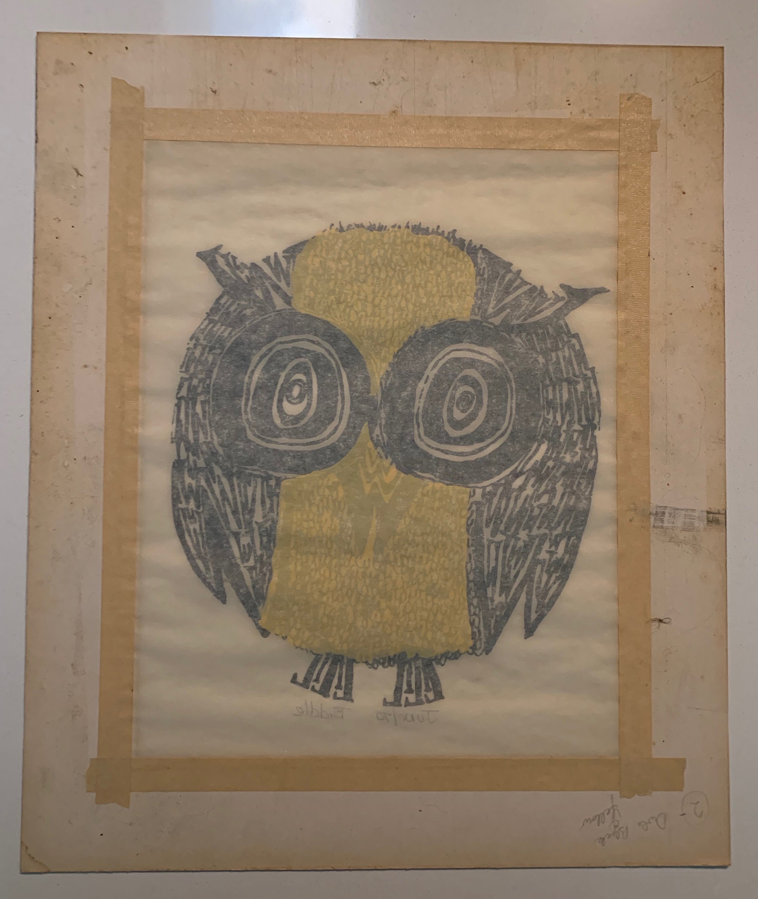 RESERVED FOR RICHARD Vintage 70s Owl Bird Woodblock Illustration Print ...