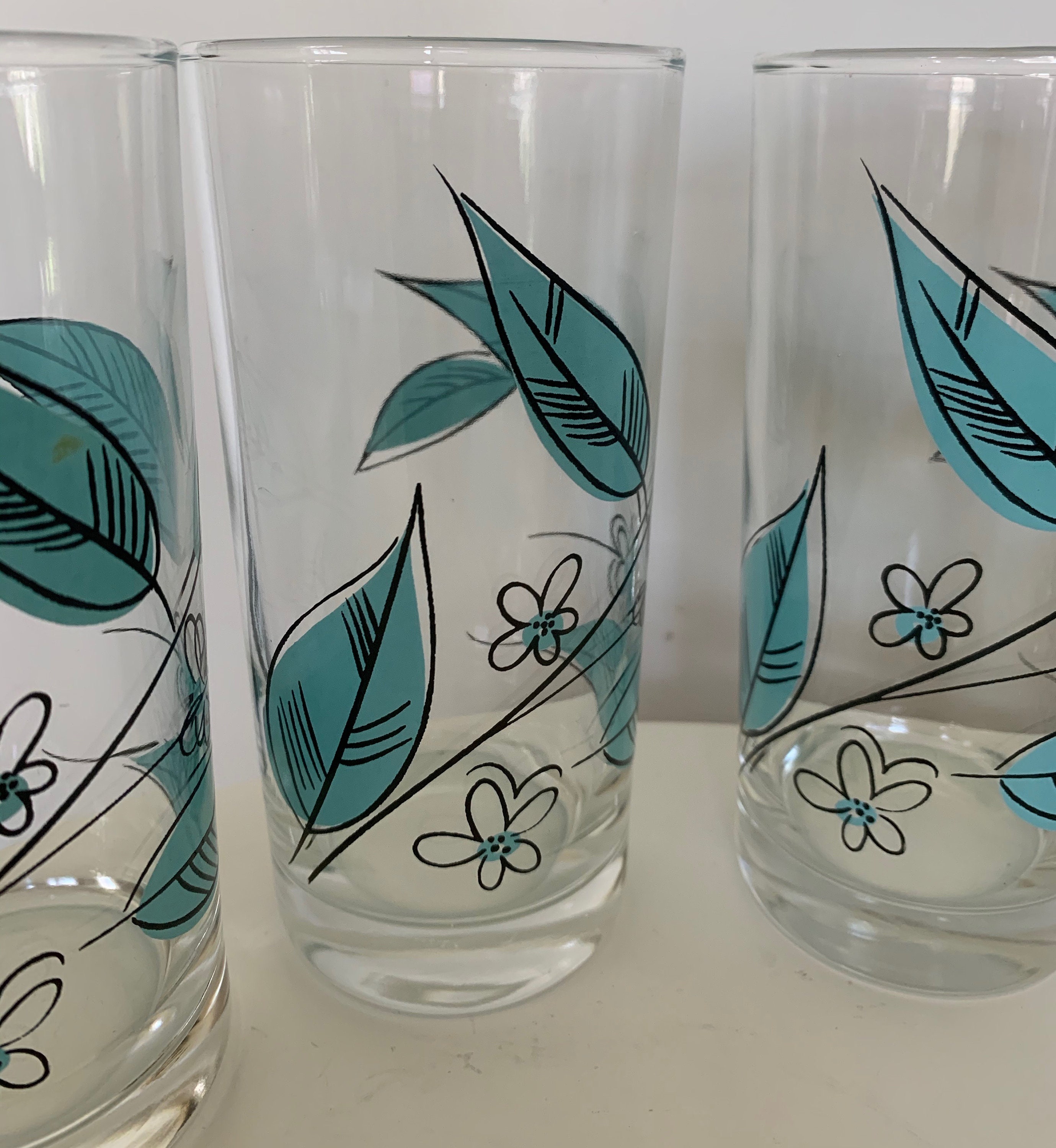 Vintage Biscayne Leaf Salem China Drinking Glass Turquoise Mid Century ...