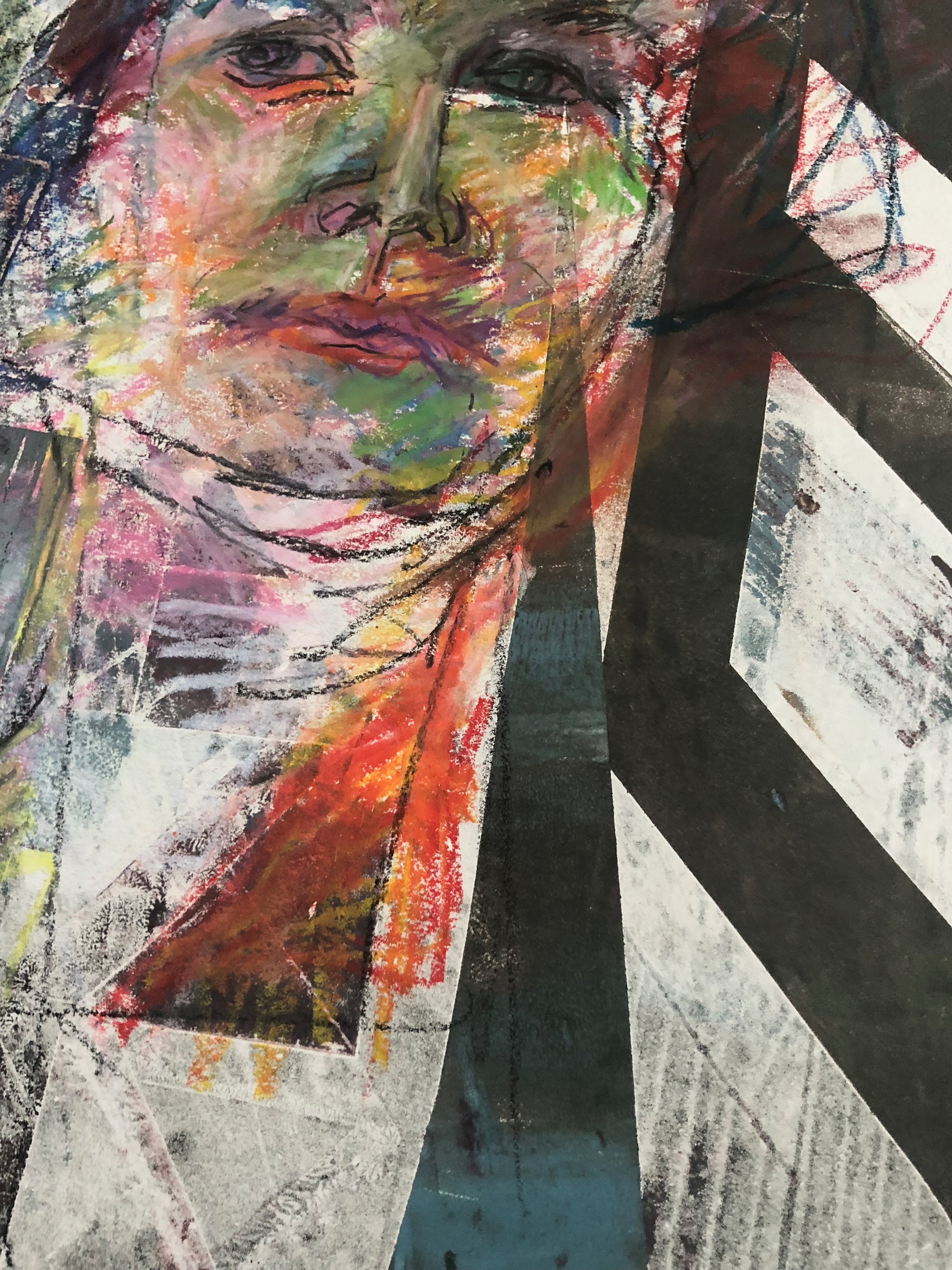 Colorful Vintage 80s Monoprint Abstract Portrait Shapes Art Wall ...