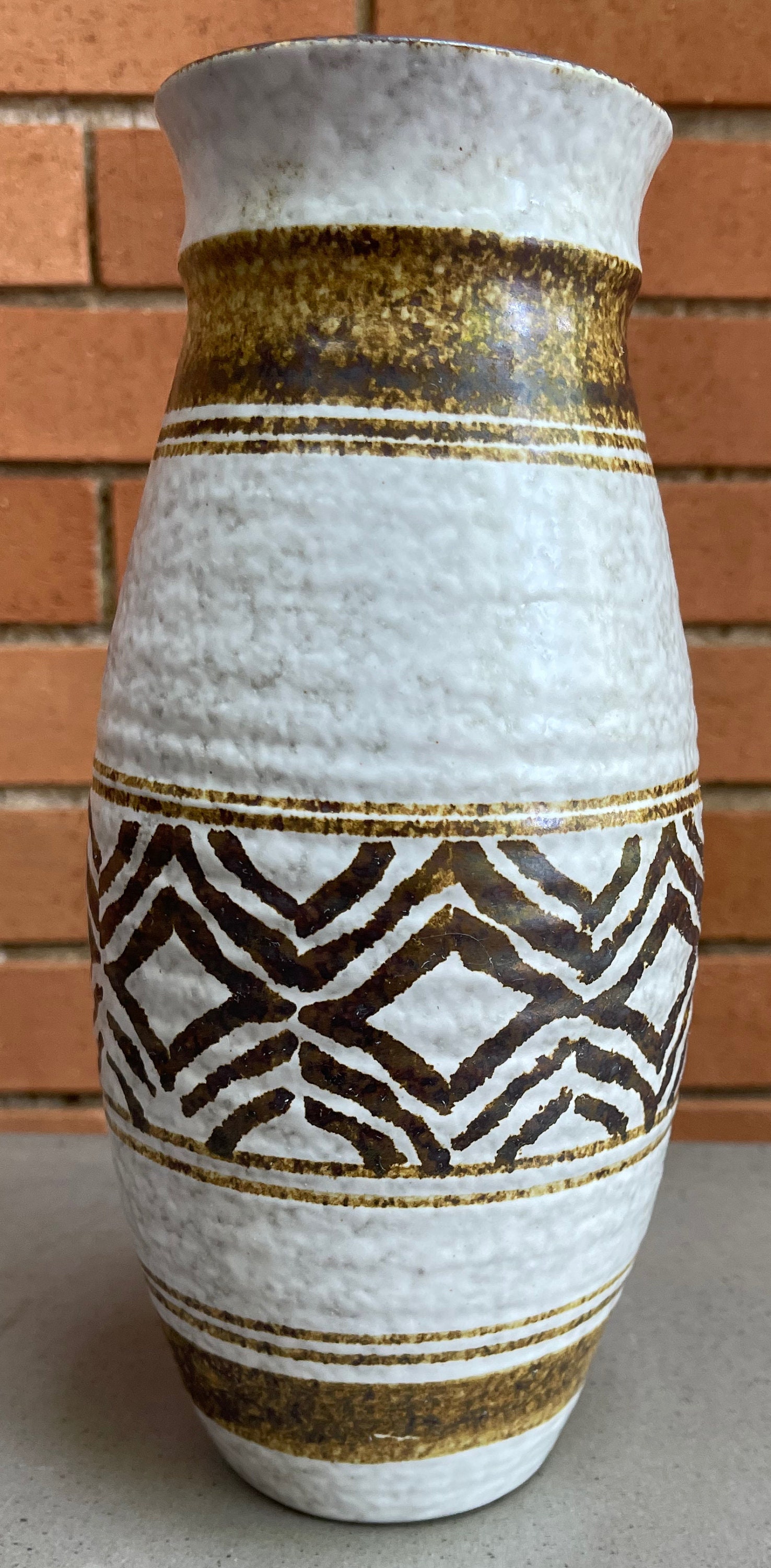 Tall VIntage 70s Brown Beige Ceramic Vase Mid Century Modern Pottery