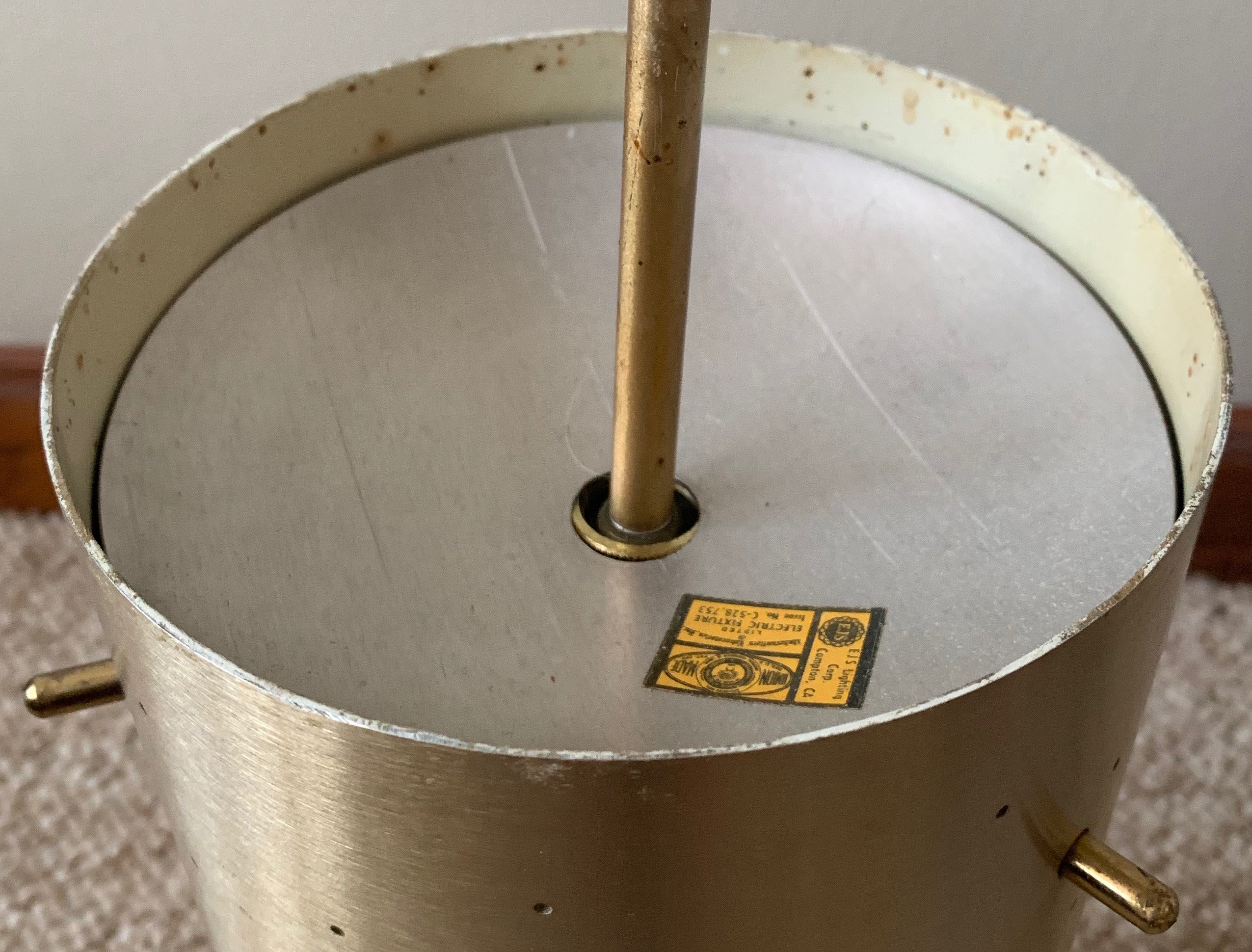 Vintage 50s EJS Lighting Hanging Aluminum Metal Lamp Light Fixture Mid ...