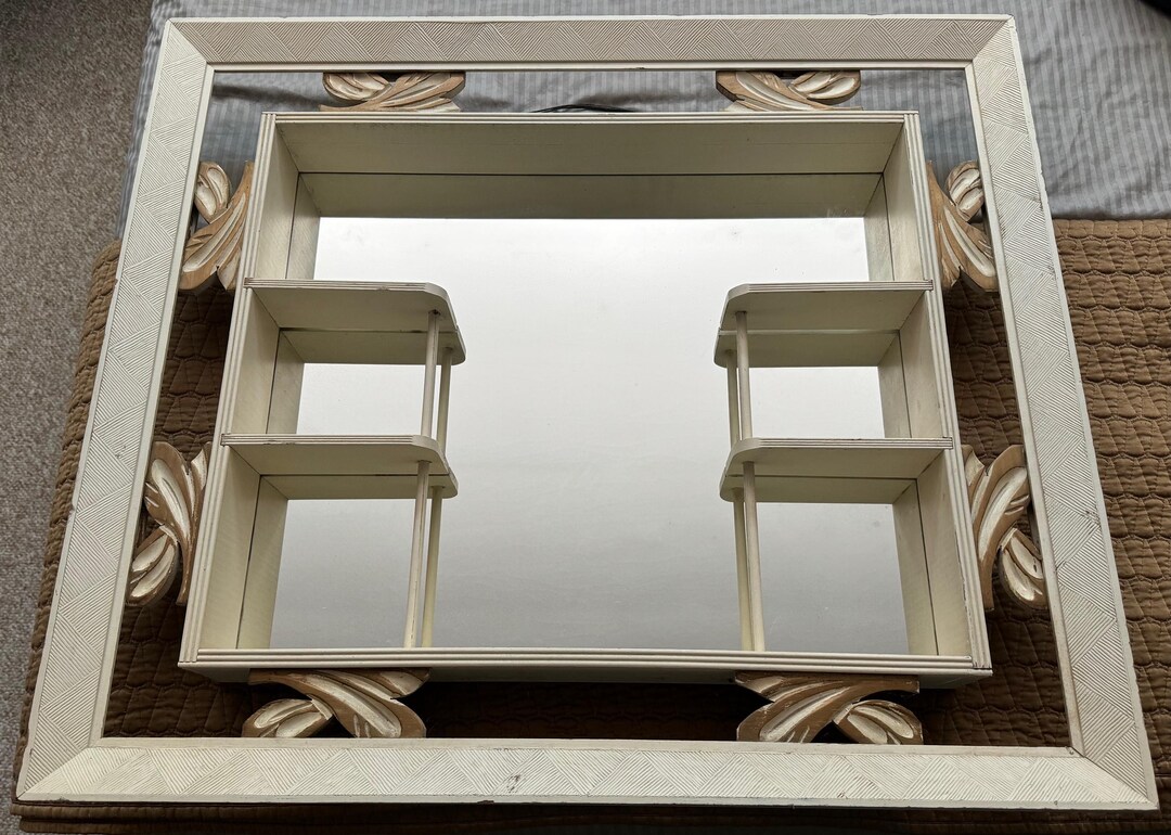 Mid Century MCM 1960s Shadow Box Mirrored Wall Hanging Wood Shelf ...