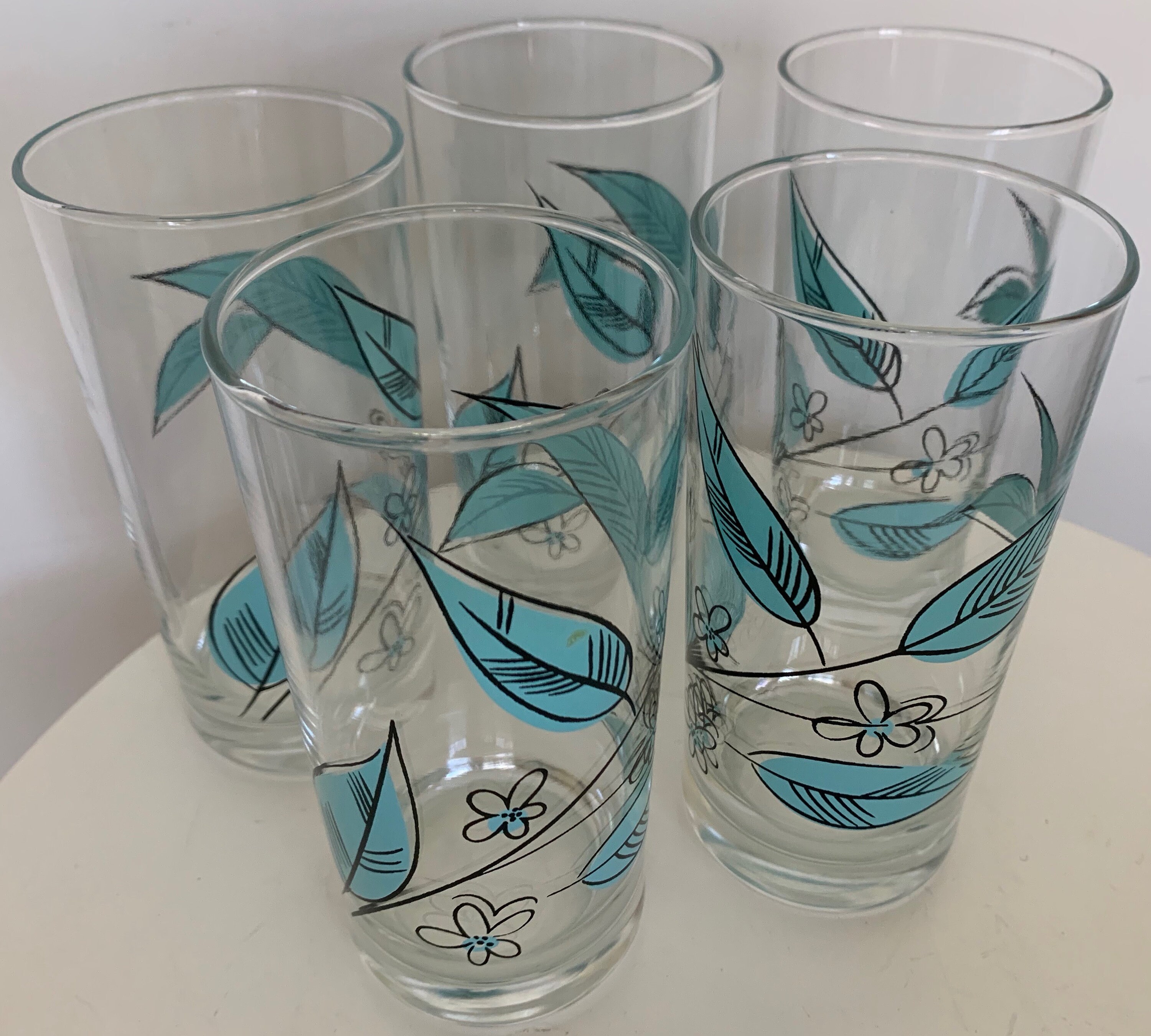 Vintage Biscayne Leaf Salem China Drinking Glass Turquoise Mid Century ...