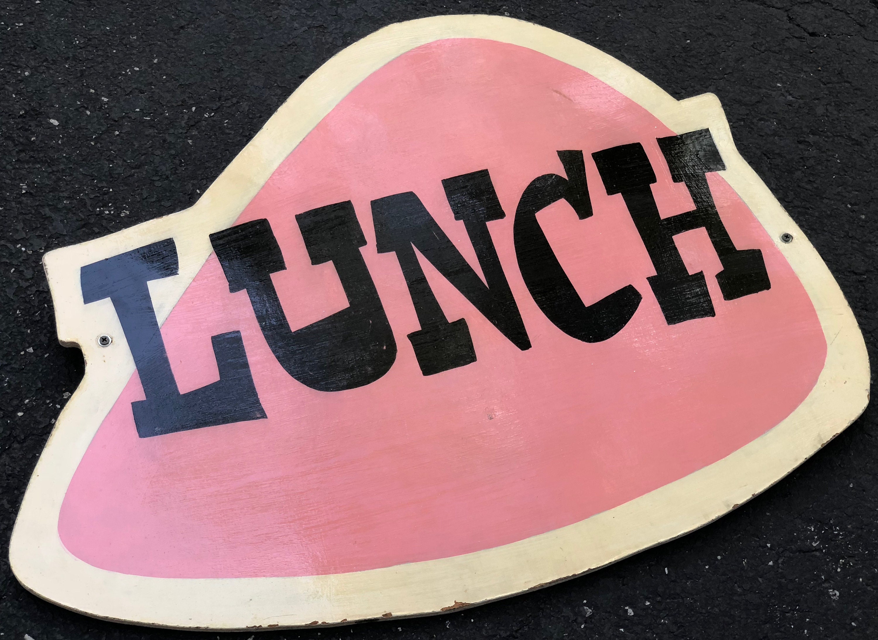 Large Vintage 60s Pink Black White Lunch Sign Wood Mid Century Modern ...