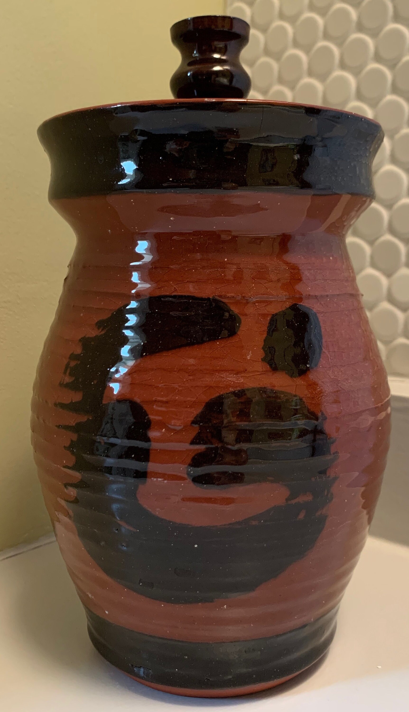 Vintage 70s Hand Painted Lidded Jar Stoneware Ceramic Studio Pottery ...