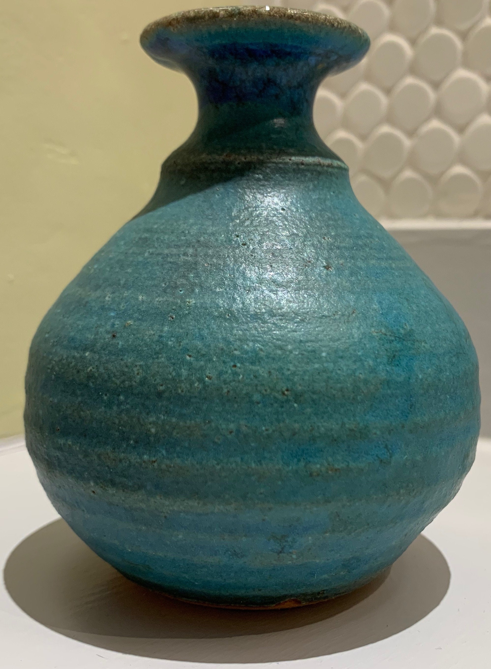 Small Vintage 70s Turquoise Ceramic Stoneware Bud Vase Mid Century ...