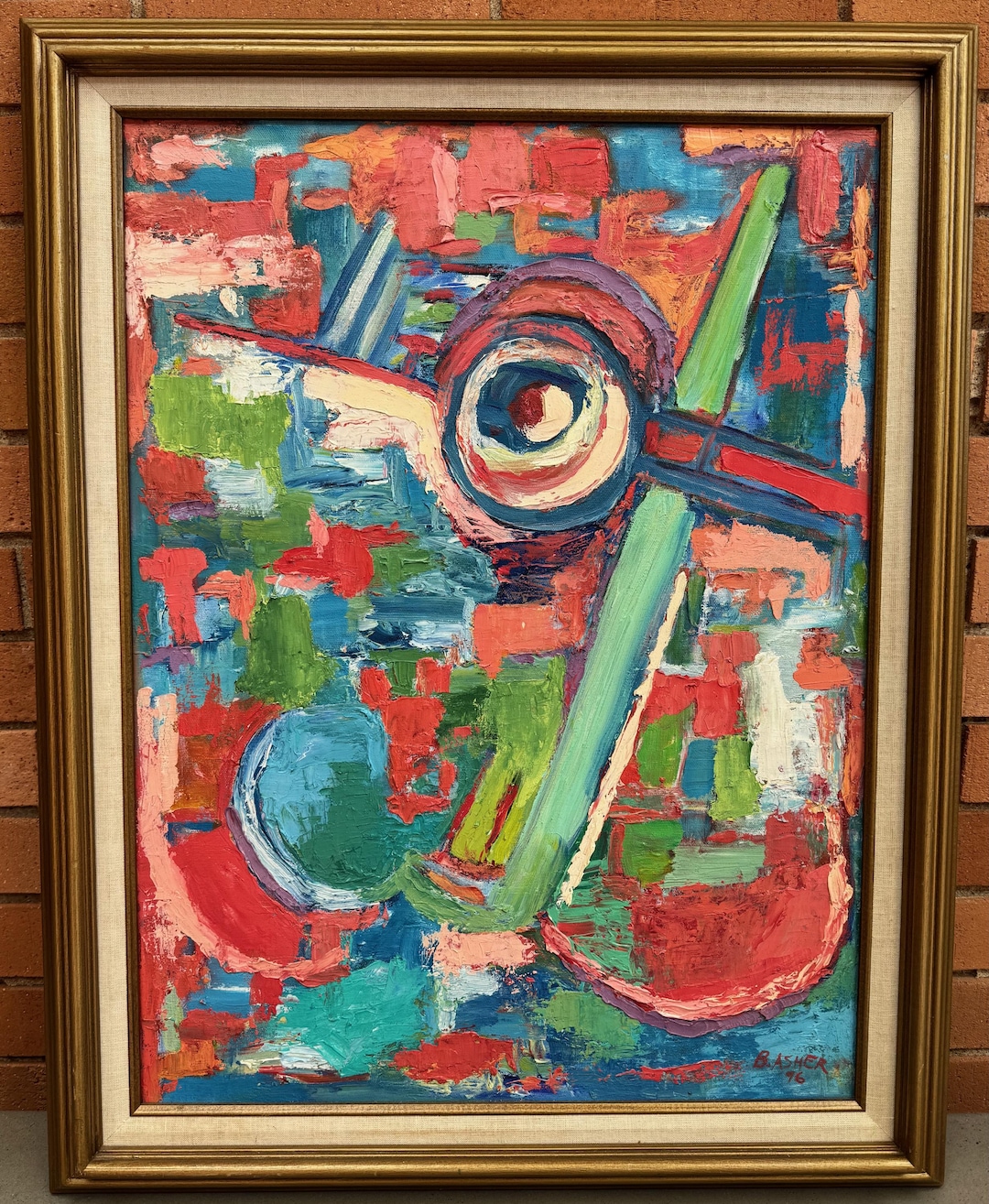 Vintage MCM Abstract Oil Painting Modern Art Wall Hanging Signed Asher ...