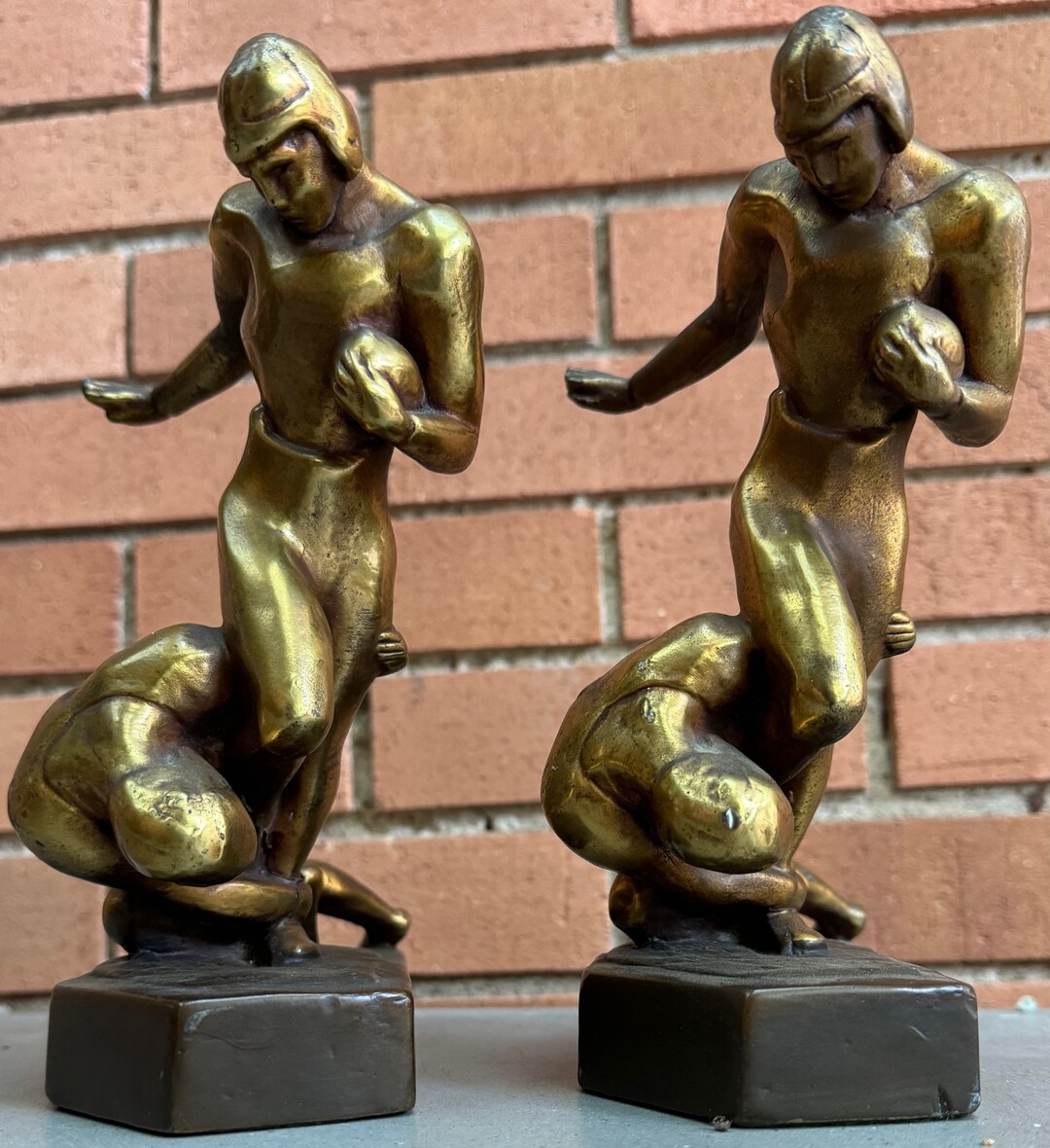 Pair Rare Vintage Armor Bronze Football Player Bookends Gay Interest ...