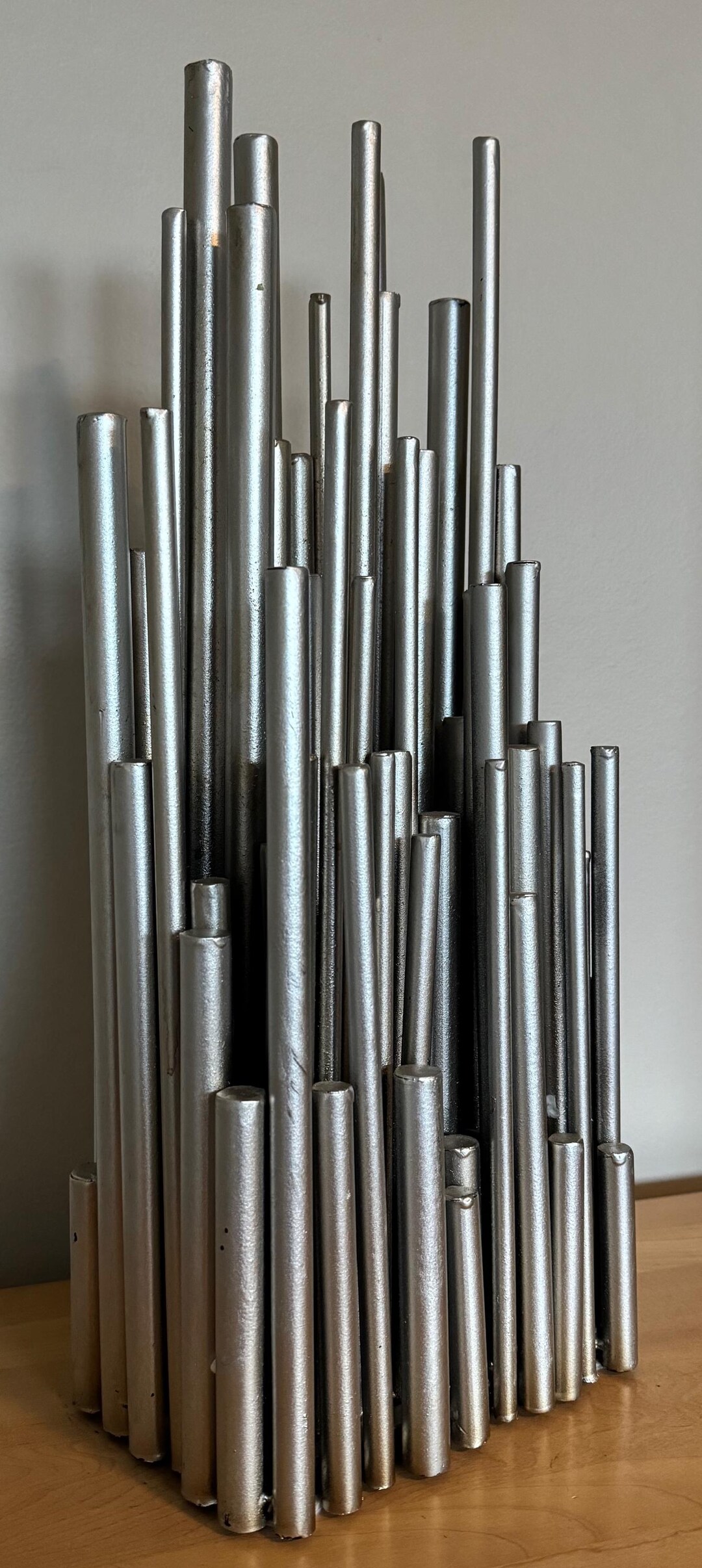 Vintage Silver Brutalist Metal Rod Cylinder Sculpture Modern Art Wall ...