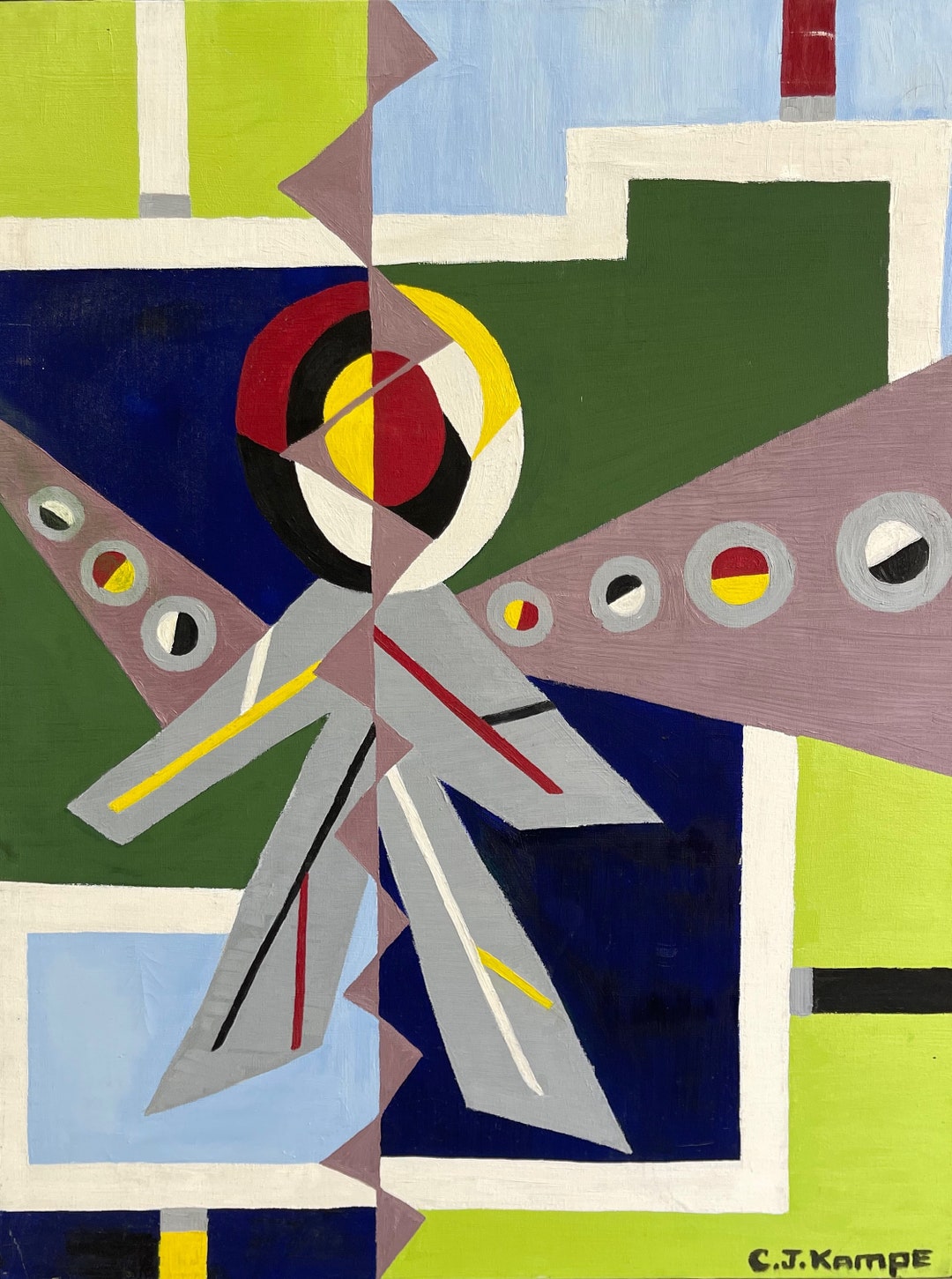 Vintage 70s Abstract Cubist Figural Oil Painting Modern Art Wall ...