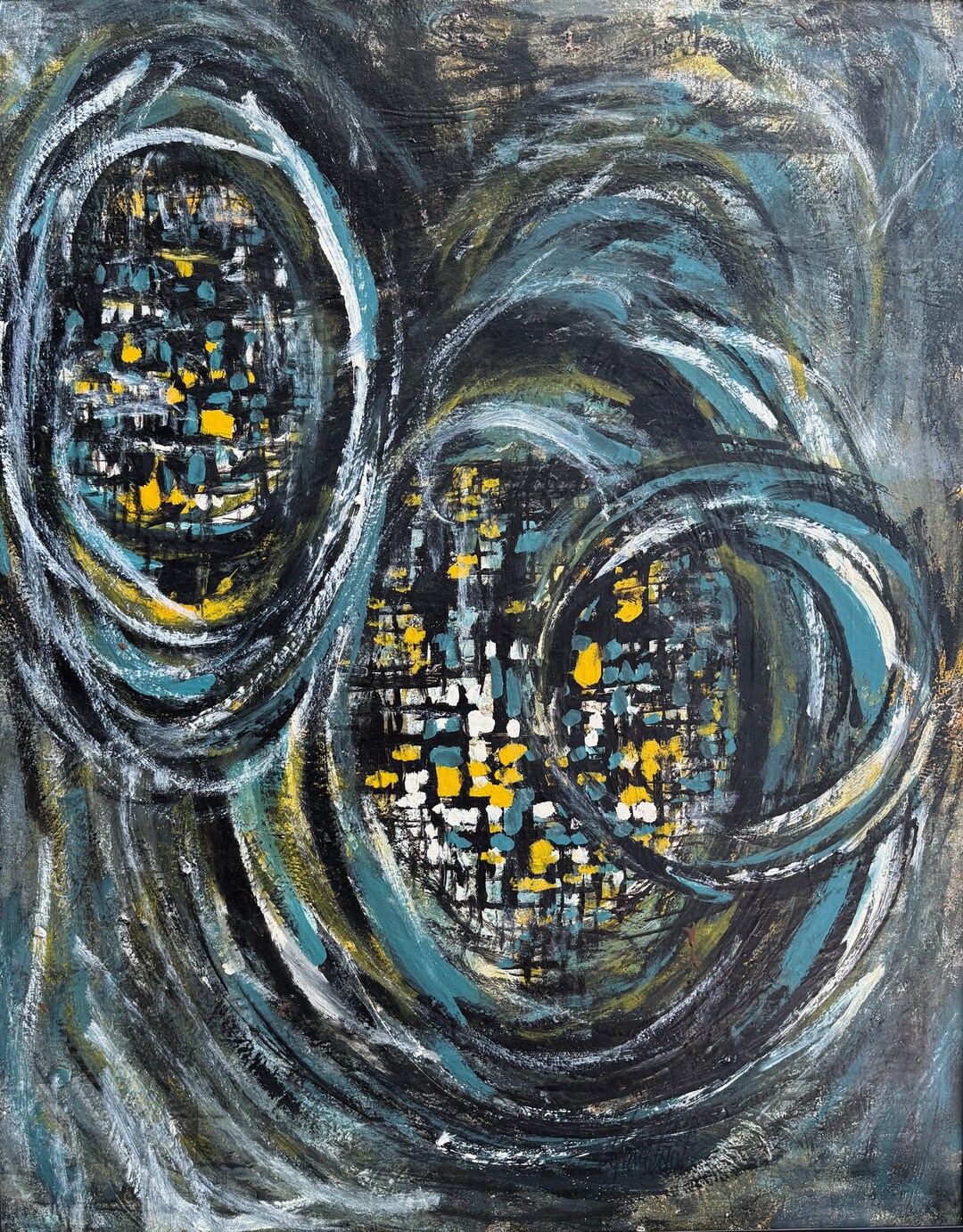 Vintage MCM Abstract Swirls Geometric Oil Painting Mid Century Modern ...